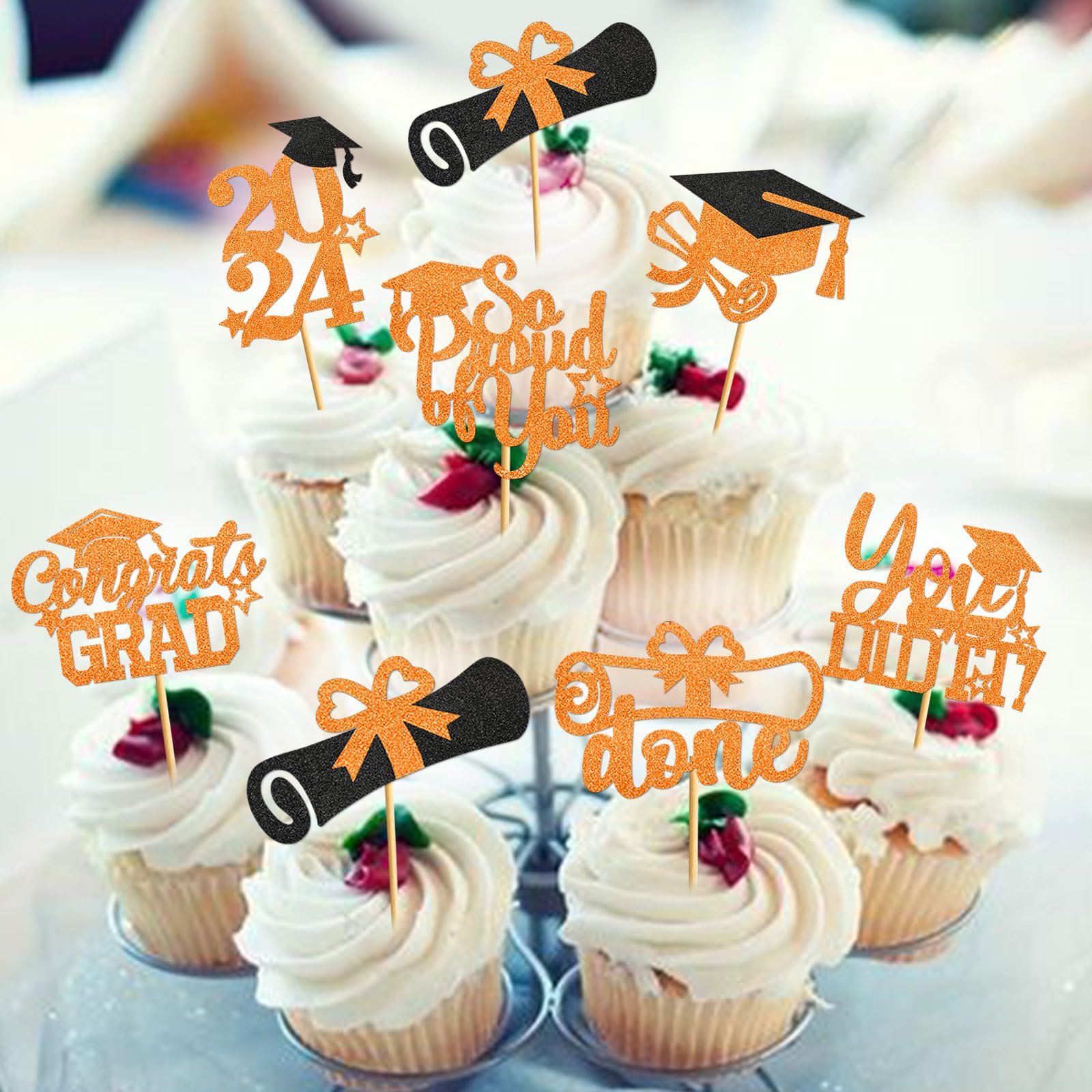 Snapklik.com : 40pcs Orange Graduation Cupcake Toppers 2024 Congrats ...