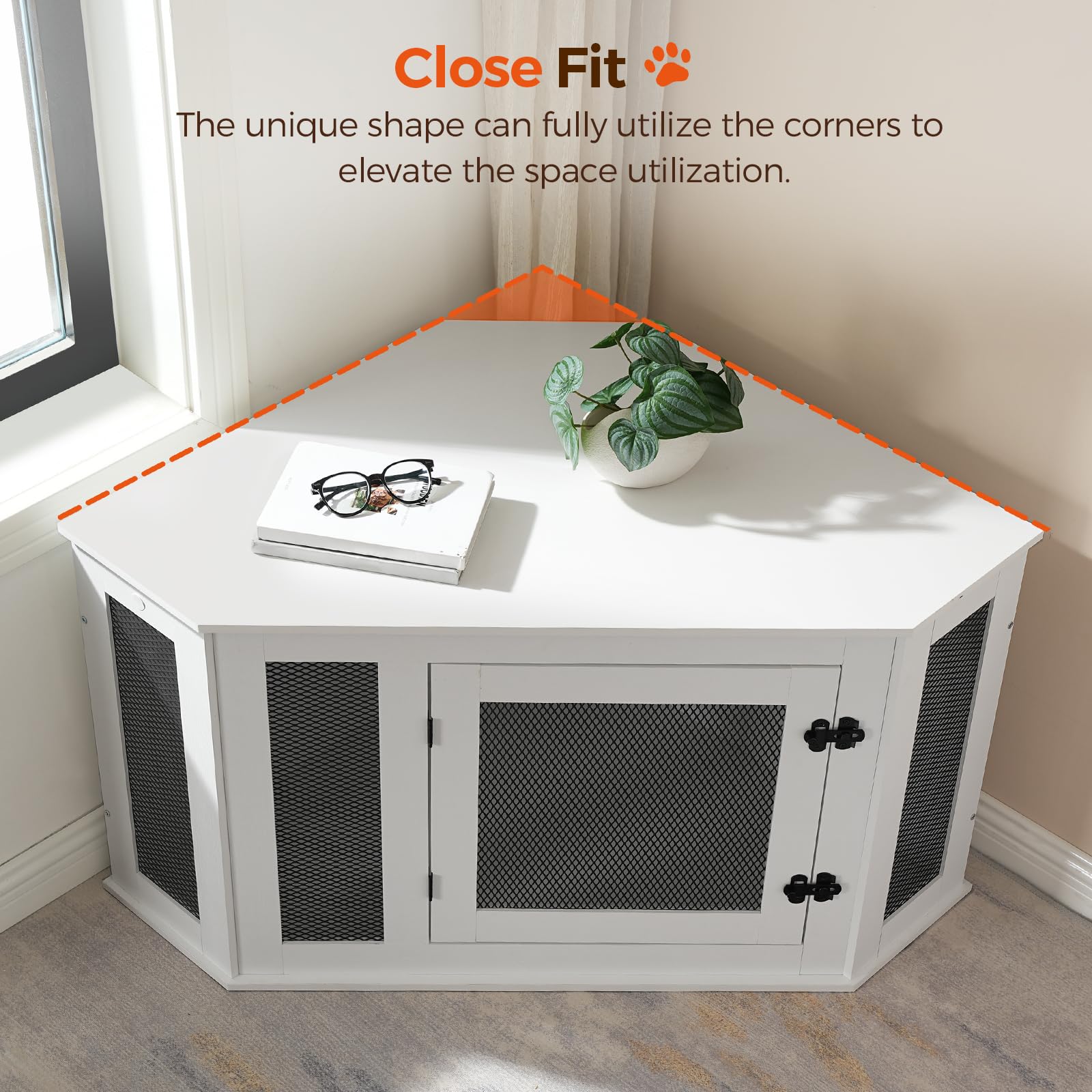 Snapklik.com : Corner Dog Crate Furniture, Wooden Dog Kennel End Table ...