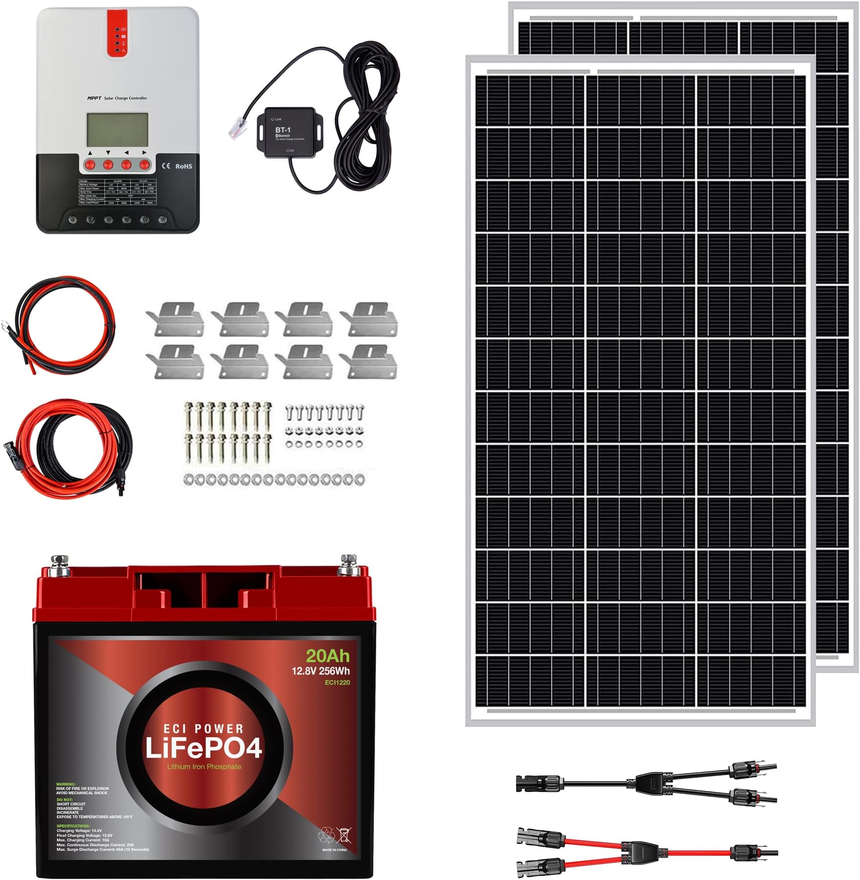 Amazon.com : ECI Power 200W 12V Solar Power Kit | 12V 20Ah LiFePO4 ...