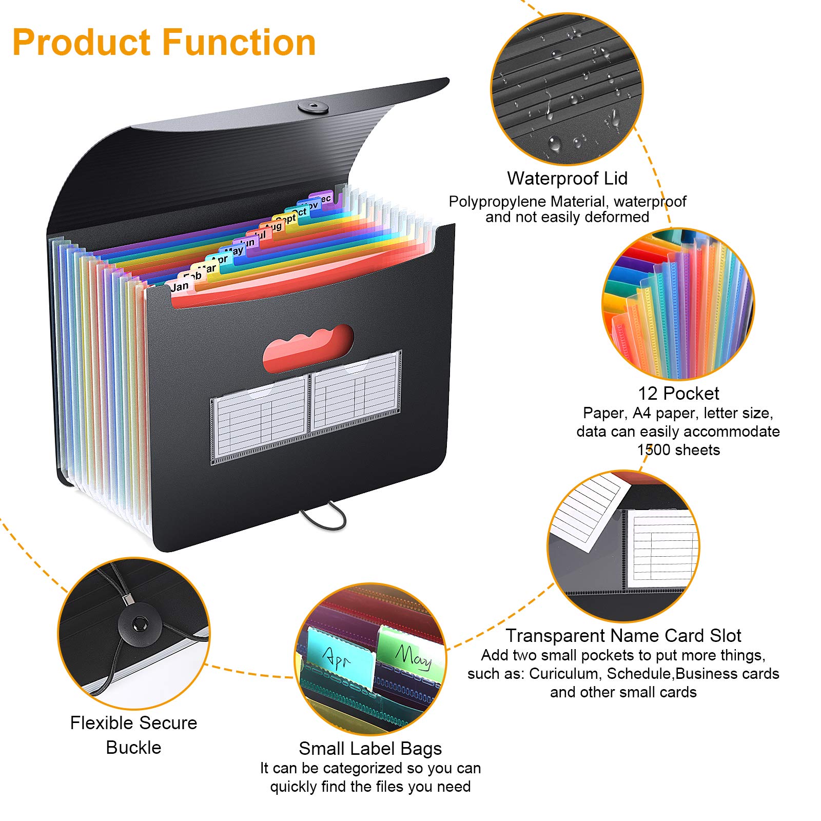 Buy Accordian File Organizer, Expanding Files Wallets Folder with Cover ...