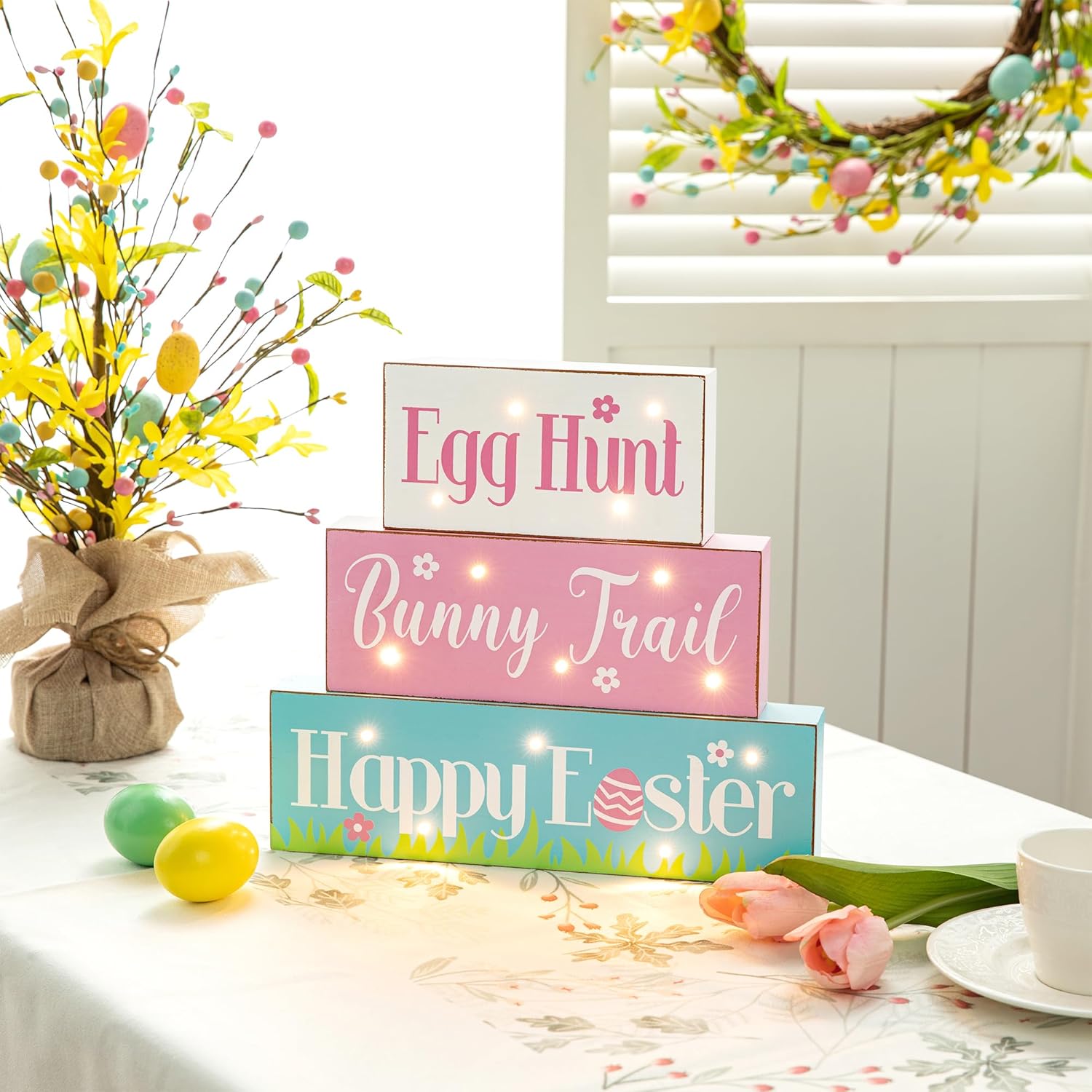 Amazon.com: Glitzhome Wooden Easter Table Block Decor Wood Tabletop ...