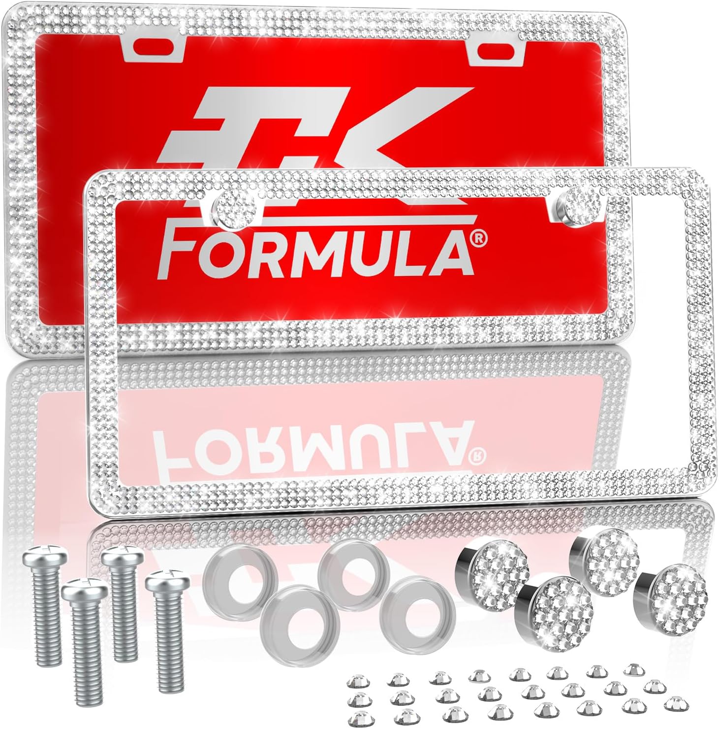 Amazon.com: APSG License Plate Frames 2 Pack Glitter White Crystal ...