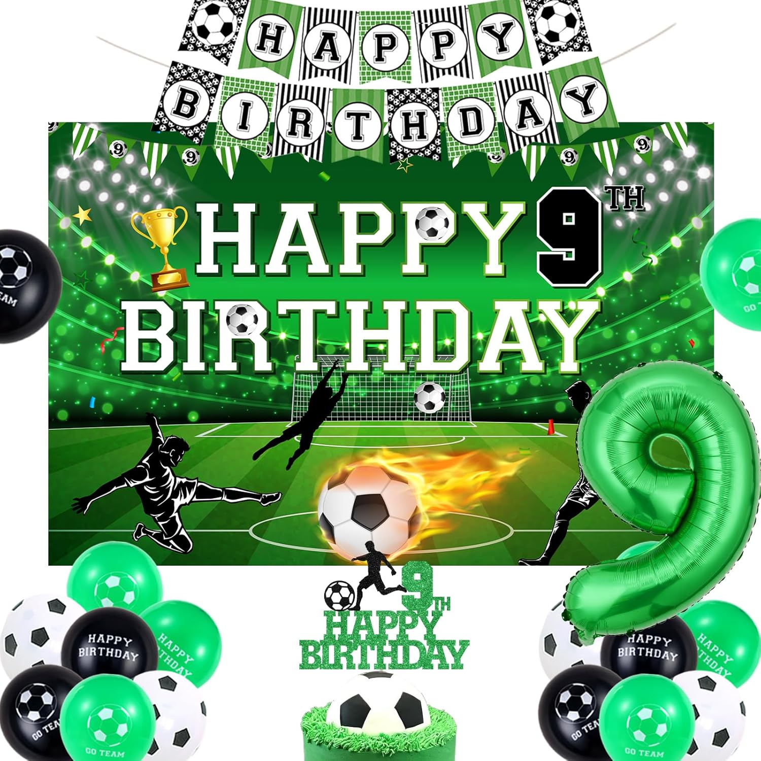 Football 9th Birthday Decorations Boy, Football Happy Birthday Backdrop ...