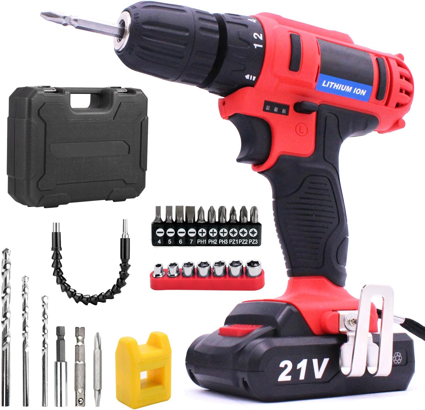 Lithium-Ion Cordless Drill/Driver Kit - VIDEN 21V Cordless Drills with ...