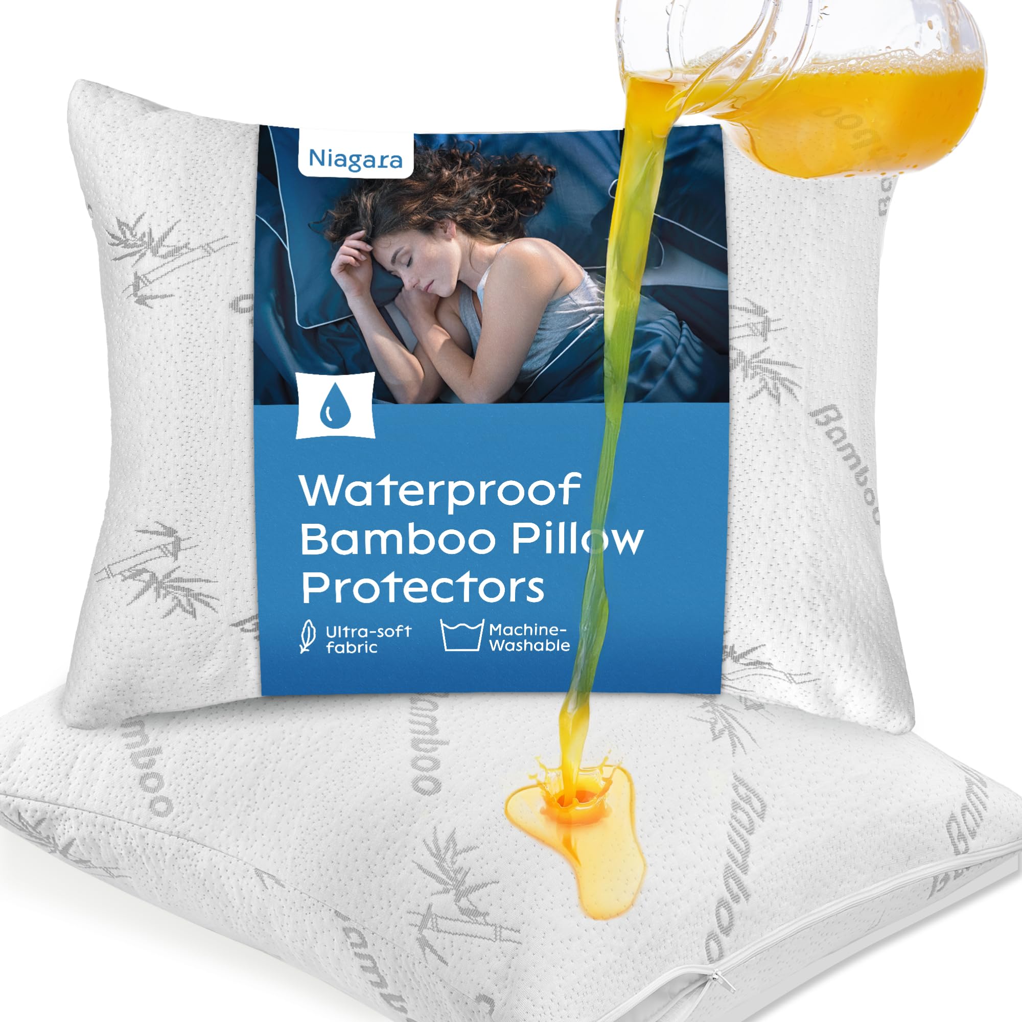 Amazon.com: 100% Waterproof Pillow Protectors Standard 20x26 Pair ...