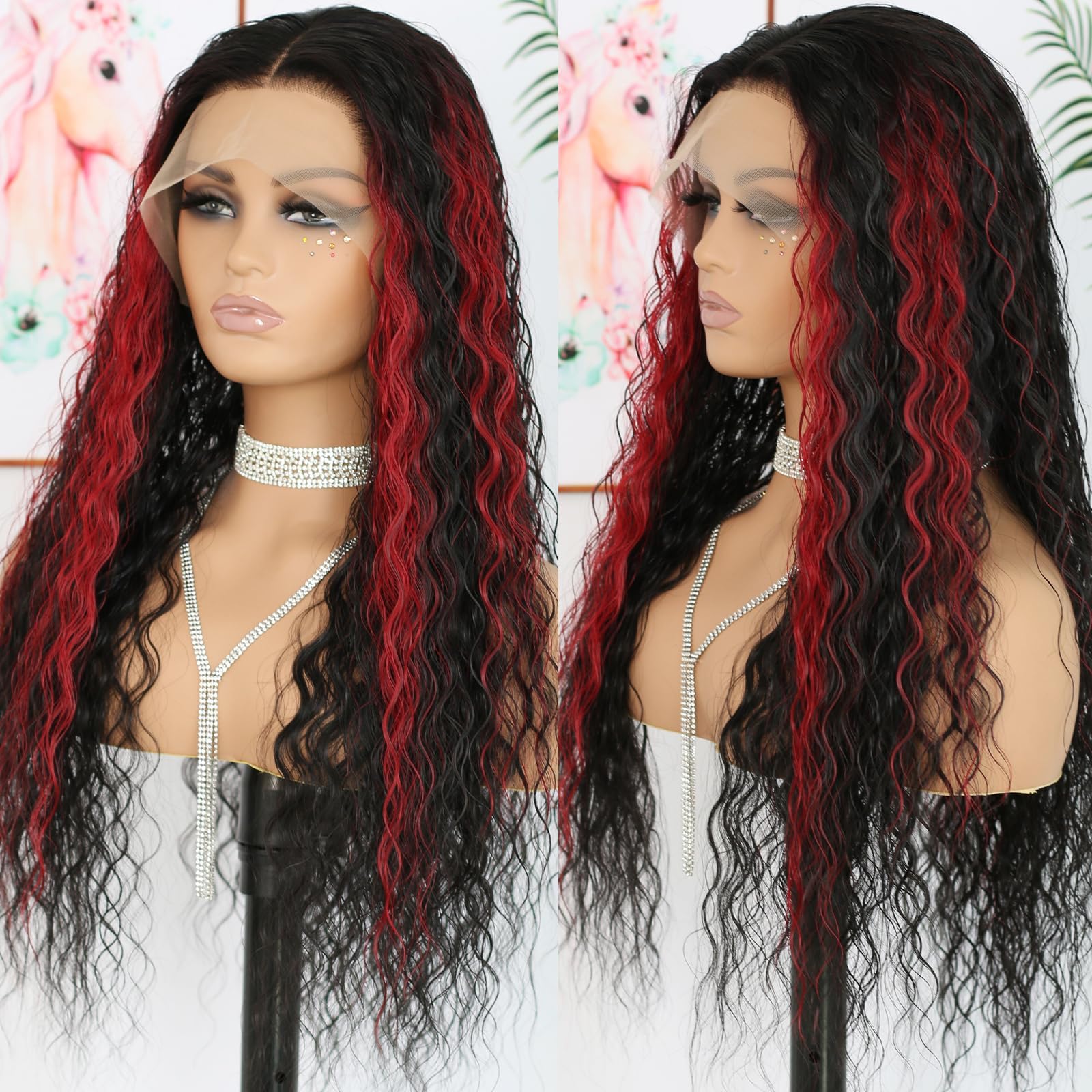Amazon.com : ANDRIA Purple Deep Curly Lace Front Wigs Synthetic Heat ...