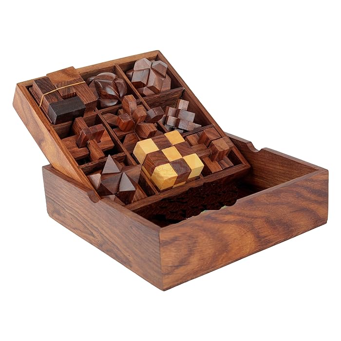 Buy Ortus Arts STEM Brain Teaser Puzzle Set, 9 Wooden Mechanical ...