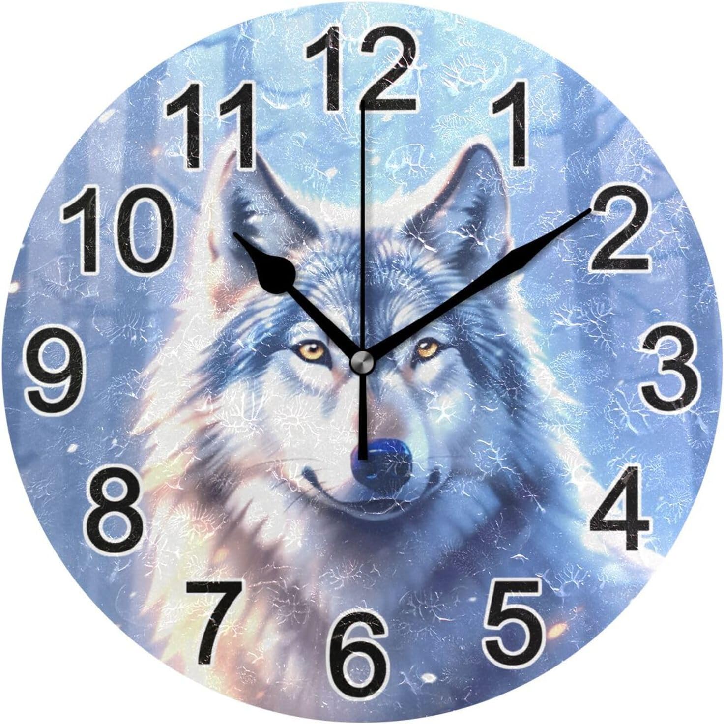 Amazon.com: BOENLE Wolf Winter Forest Wall Clock Non Ticking Silent ...