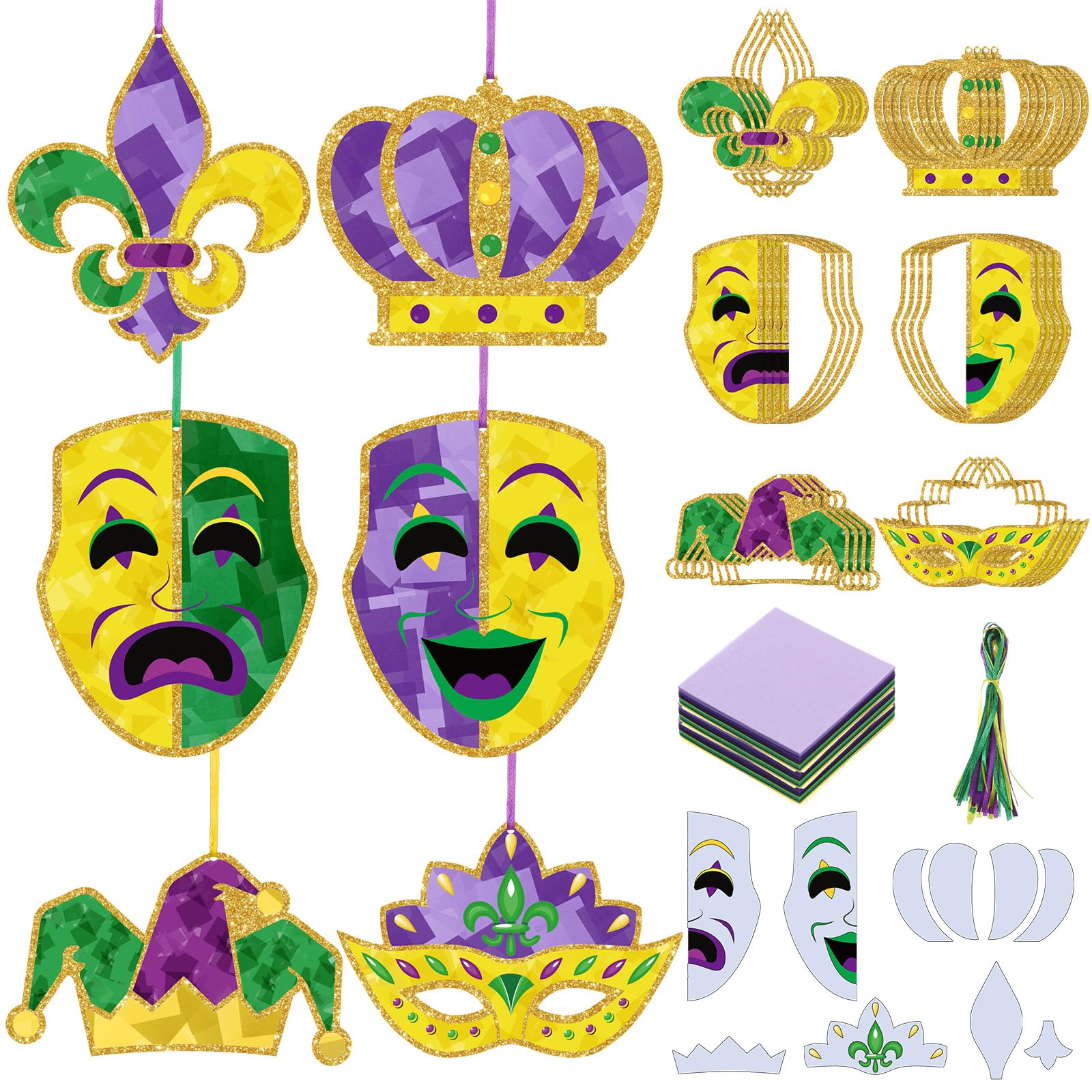 Amazon.com: Motipuns 24 Sets Mardi Gras Craft Kits Tissue Paper Cutout ...