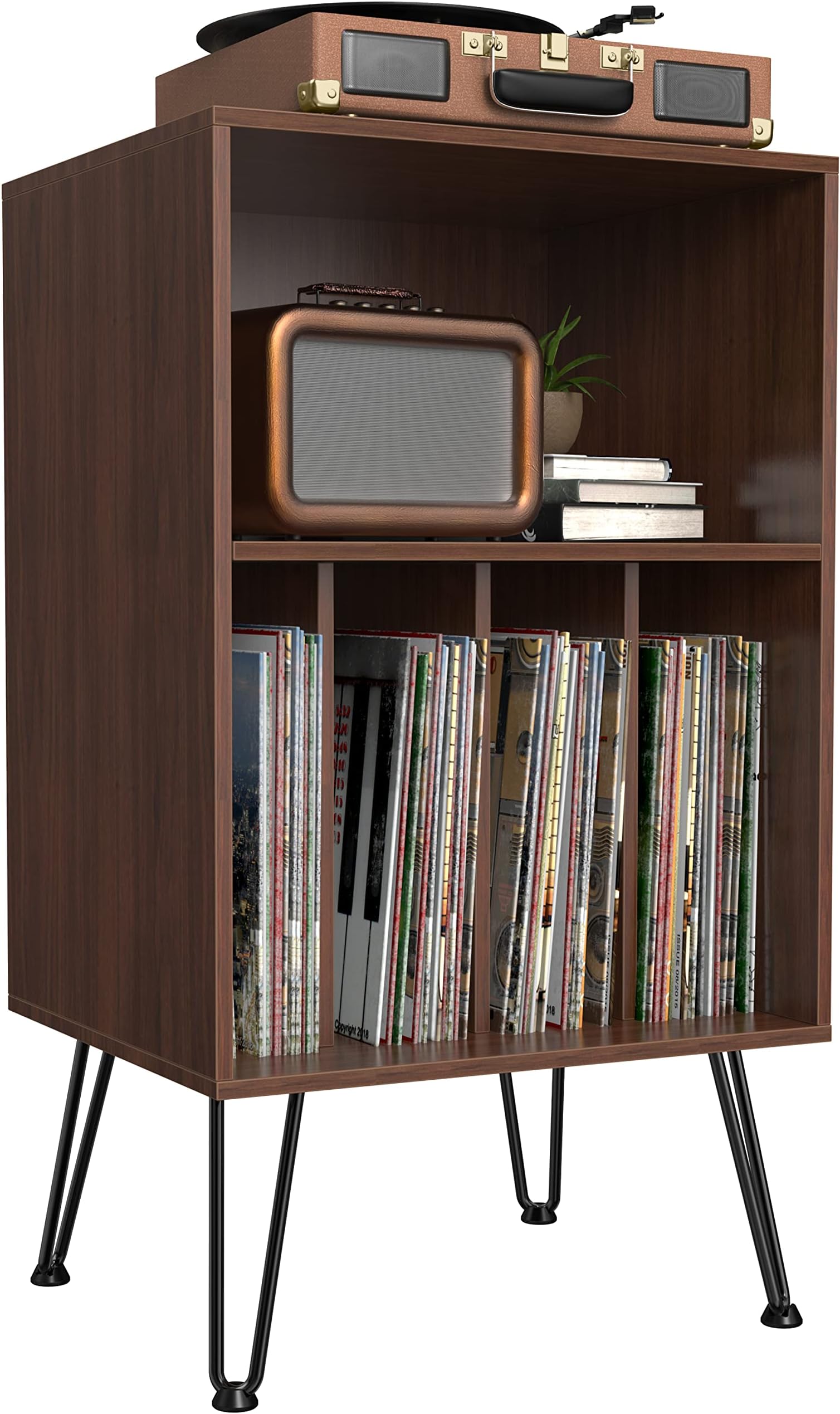Amazon.com: ikkle Rustic 2 Tier Record Player Stand, Record Storage ...