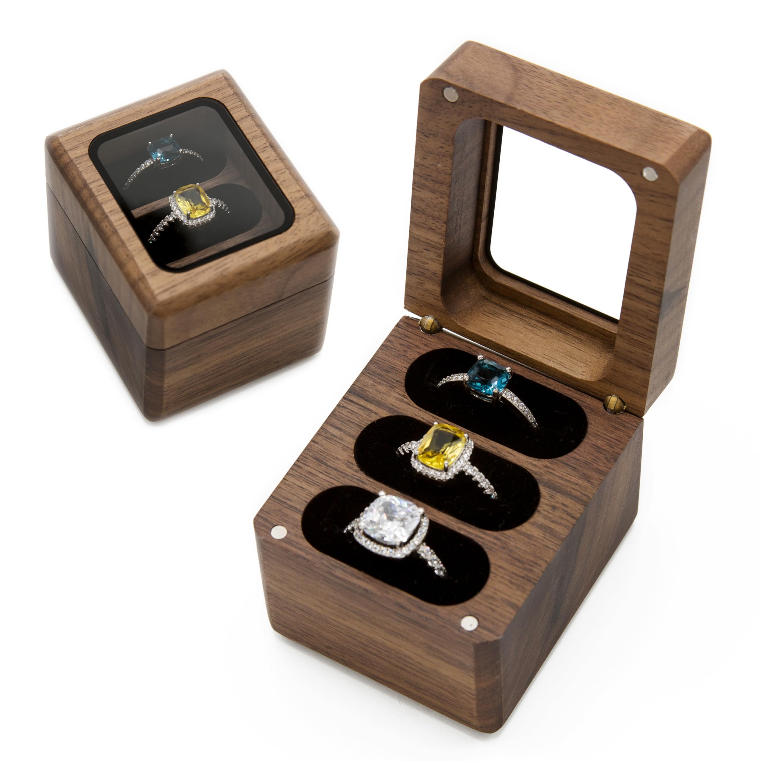 Amazon.com: Wood 3 Slot Ring Box (Glass Lid) - Wedding Ceremony Ring ...