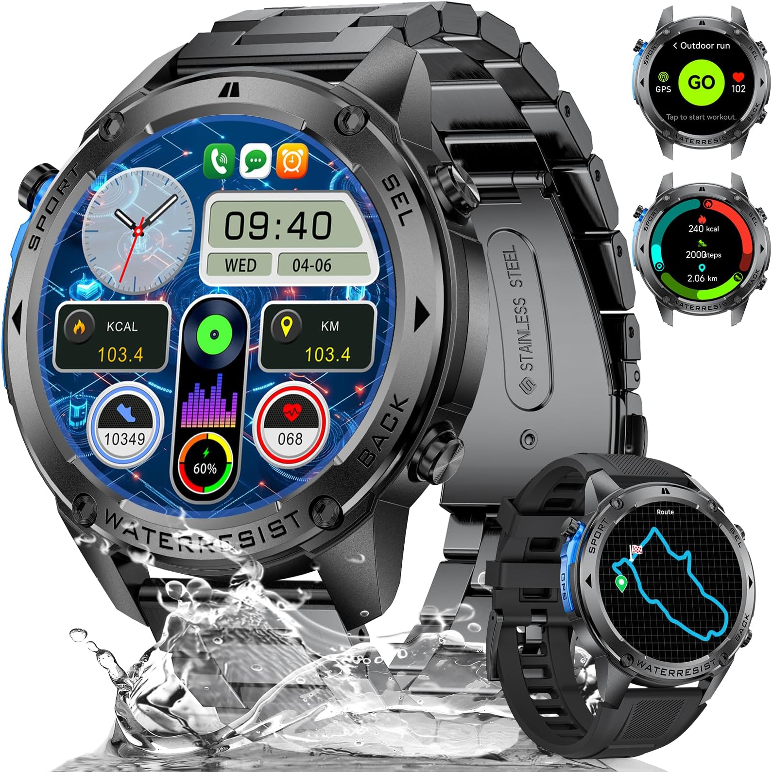 LIGE Smart Watch for Men GPS with 5ATM Waterproof, 500mAh Large Battery ...