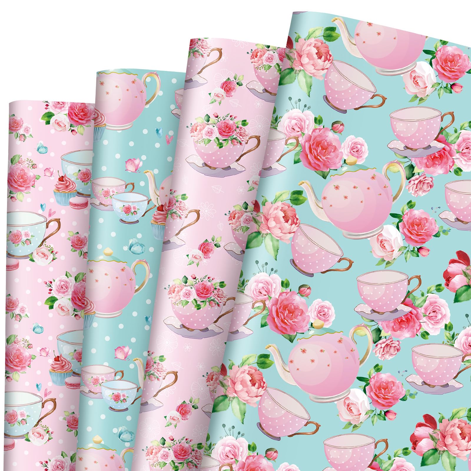 Amazon.com: JarThenaAMCS 8 Sheet Tea Party Wrapping Paper -Not Roll ...