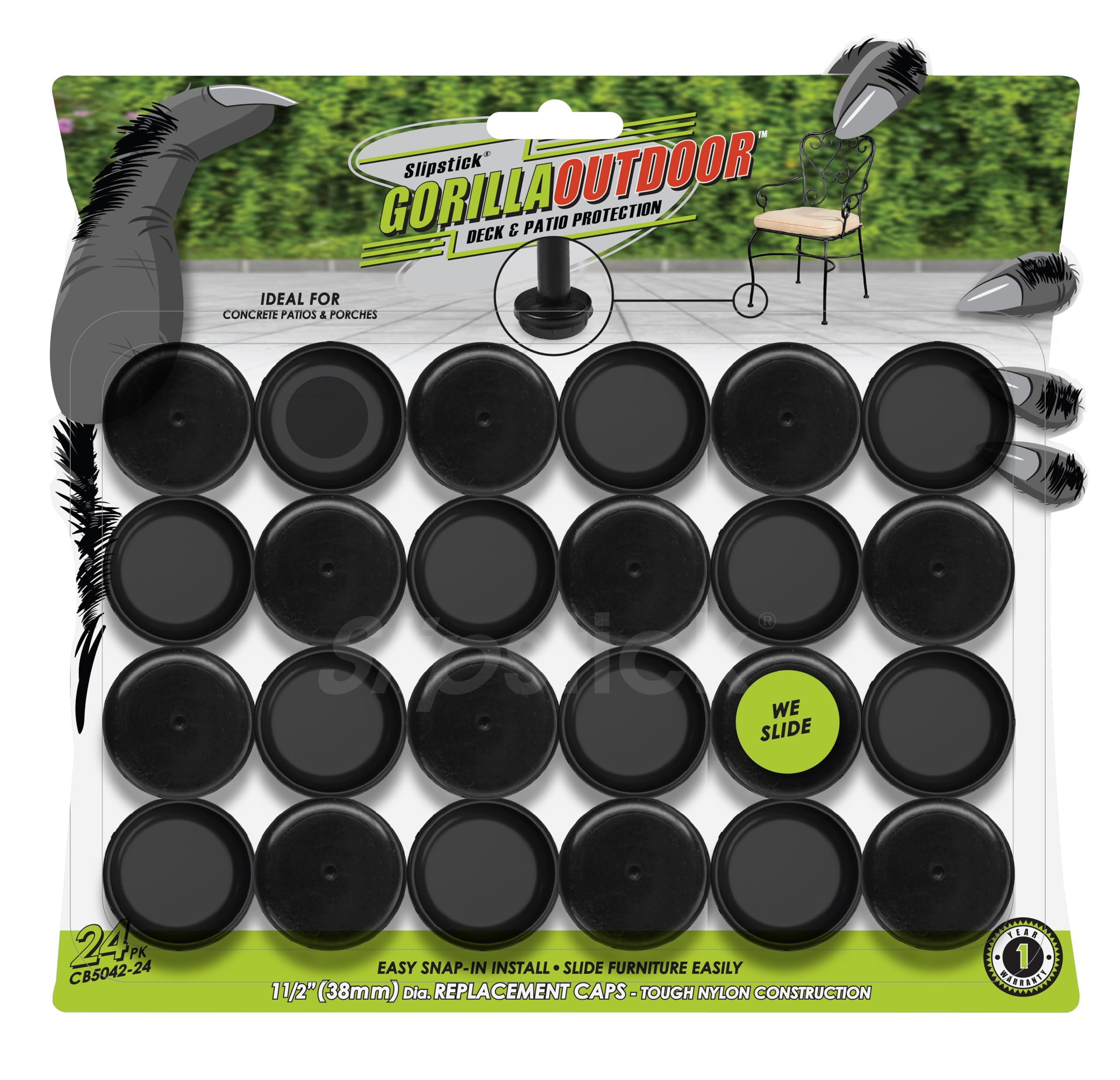 Slipstick Gorilla Outdoor 1-1/2 Inch Patio Chair Leg Caps for Wrought ...