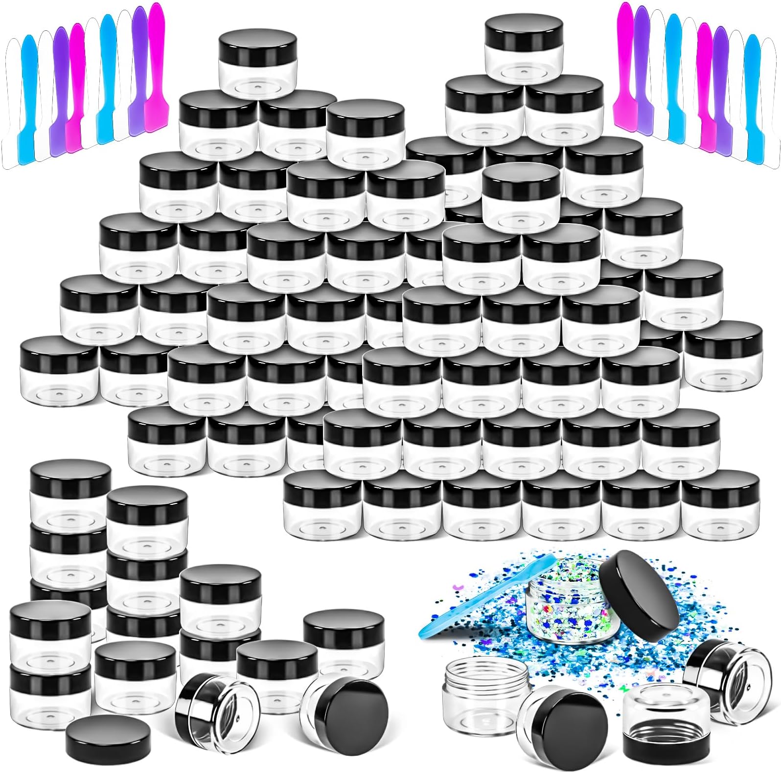 Amazon.com: 150 Pack 1 Oz Plastic Container Jar with Lids - Mini Small ...