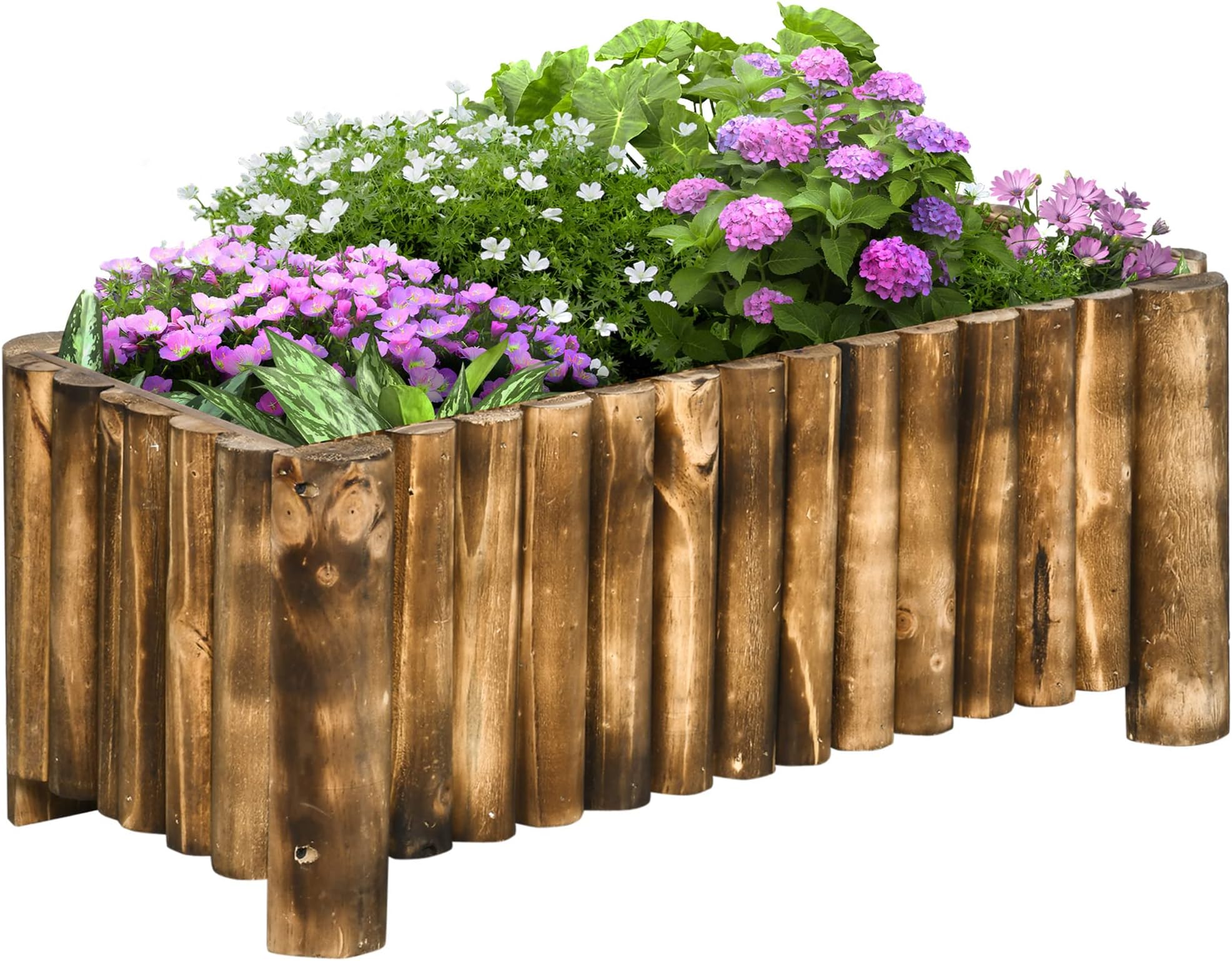 Outsunny 52L Raised Flower Bed Wooden Rectangualr Planter Container Box ...