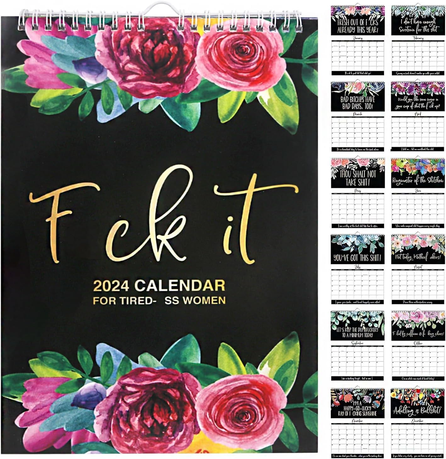 2024 Calendar for Tired Women, Funny Home Office Wall Handing Calendars ...