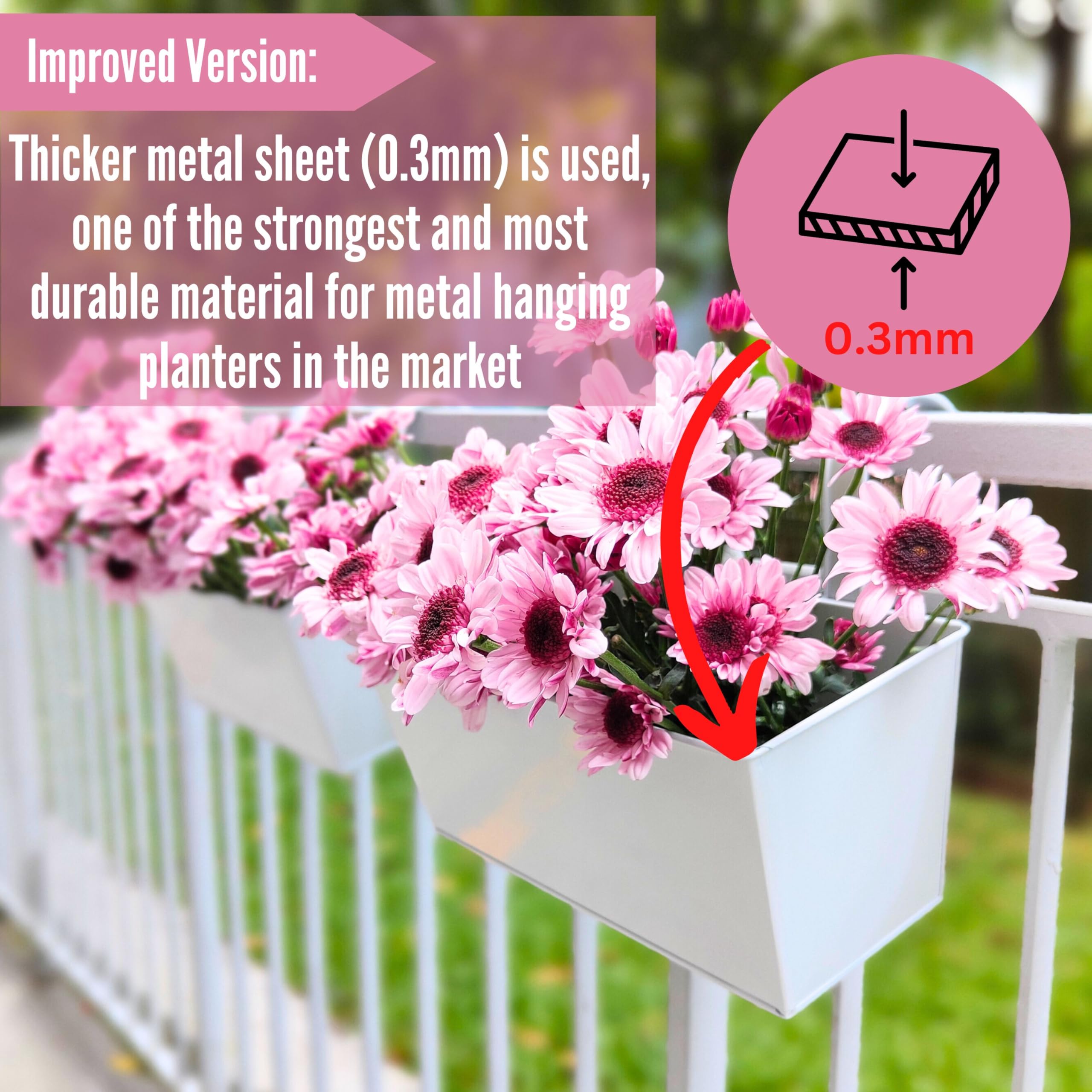 LaLaGreen Outdoor Planter (2 Pack, 16 Inch) Large White Metal Flower ...