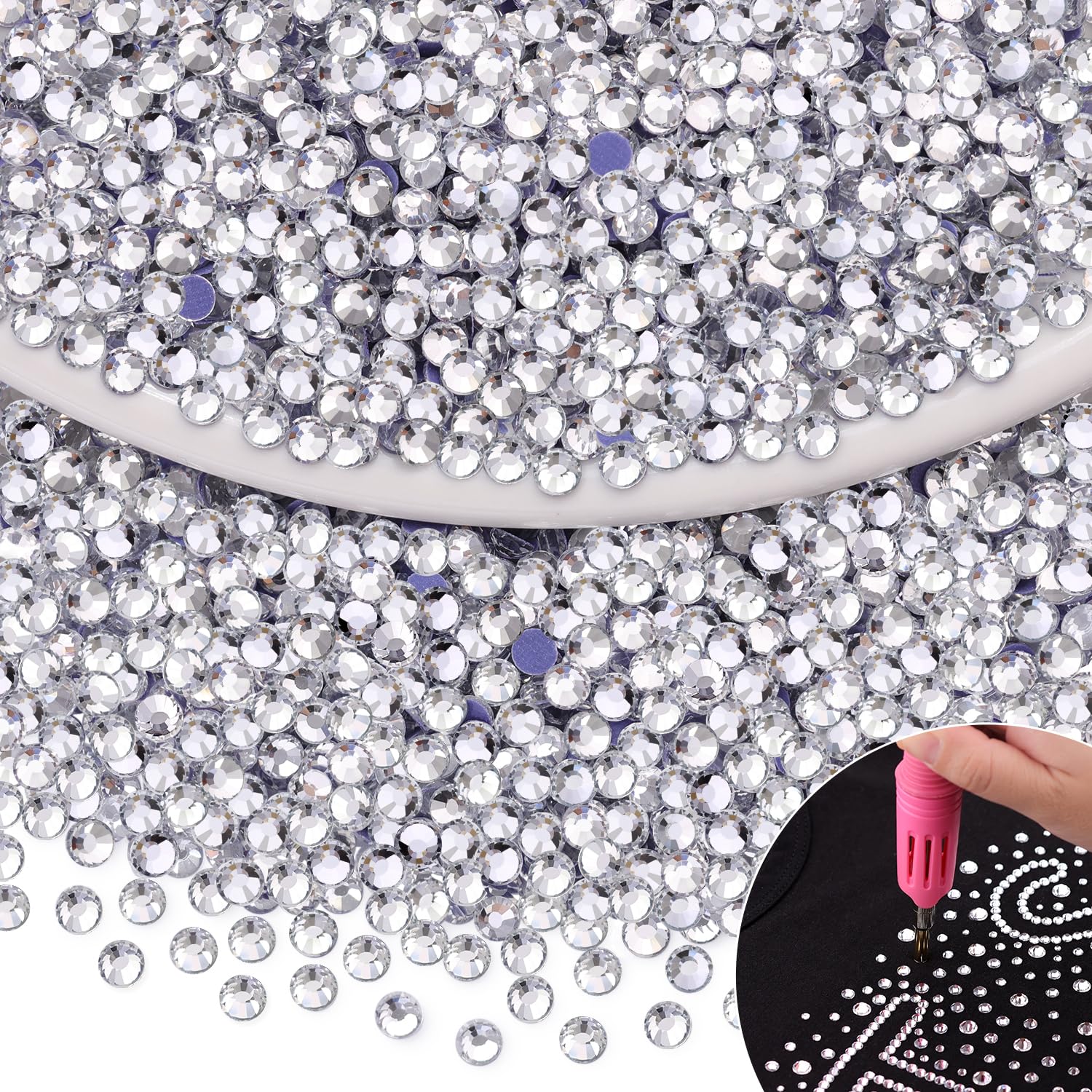 Amazon.com: 3000Pcs Hotfix Rhinestones for Clothing, Clear SS12 Iron On ...