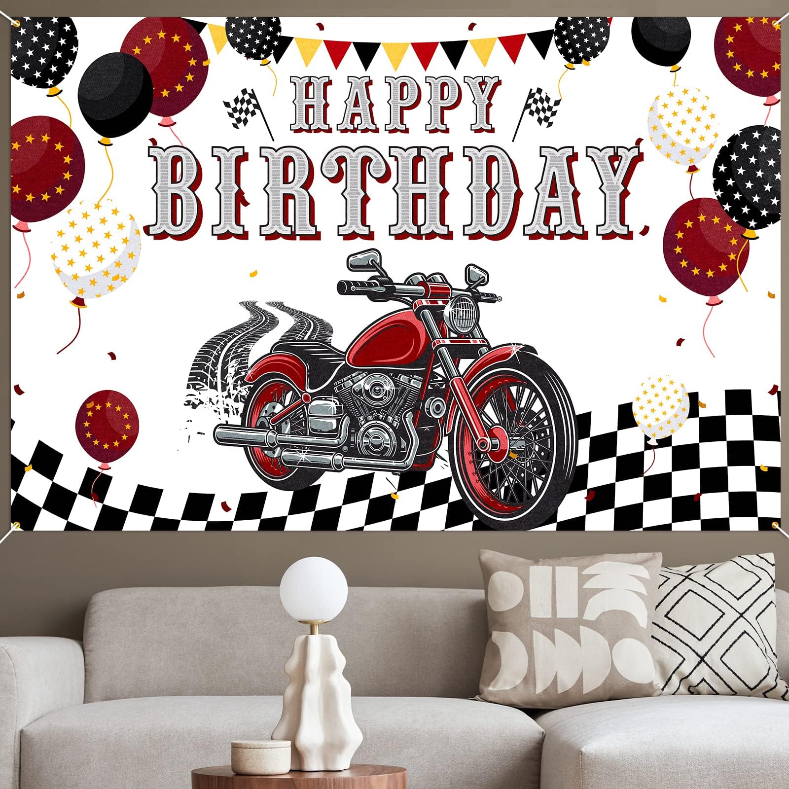 Amazon.com: Motorcycle Birthday Backdrop Banner Decor White ...
