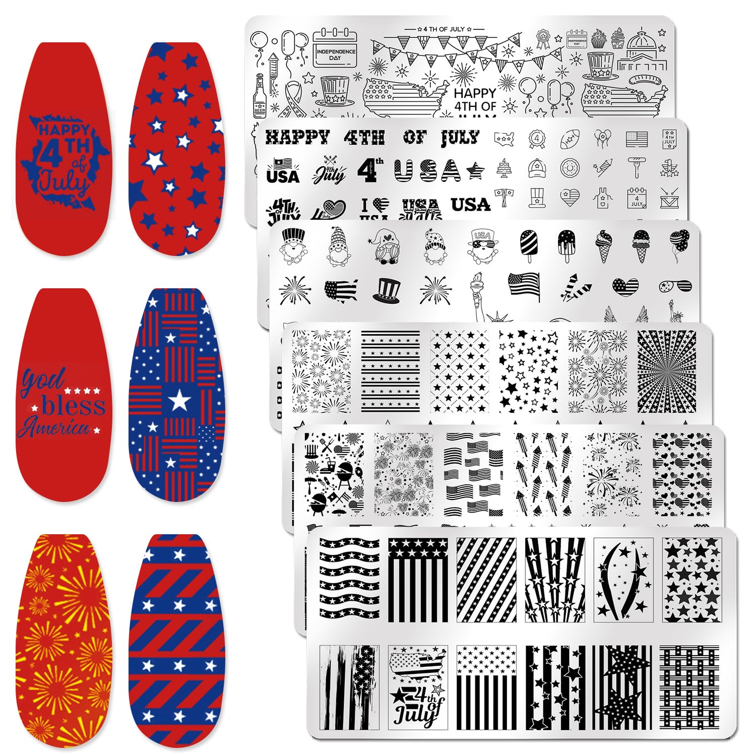 Amazon.com: WOKOTO 6Pcs Fourth of July Nail Stamping Plates for Nail ...