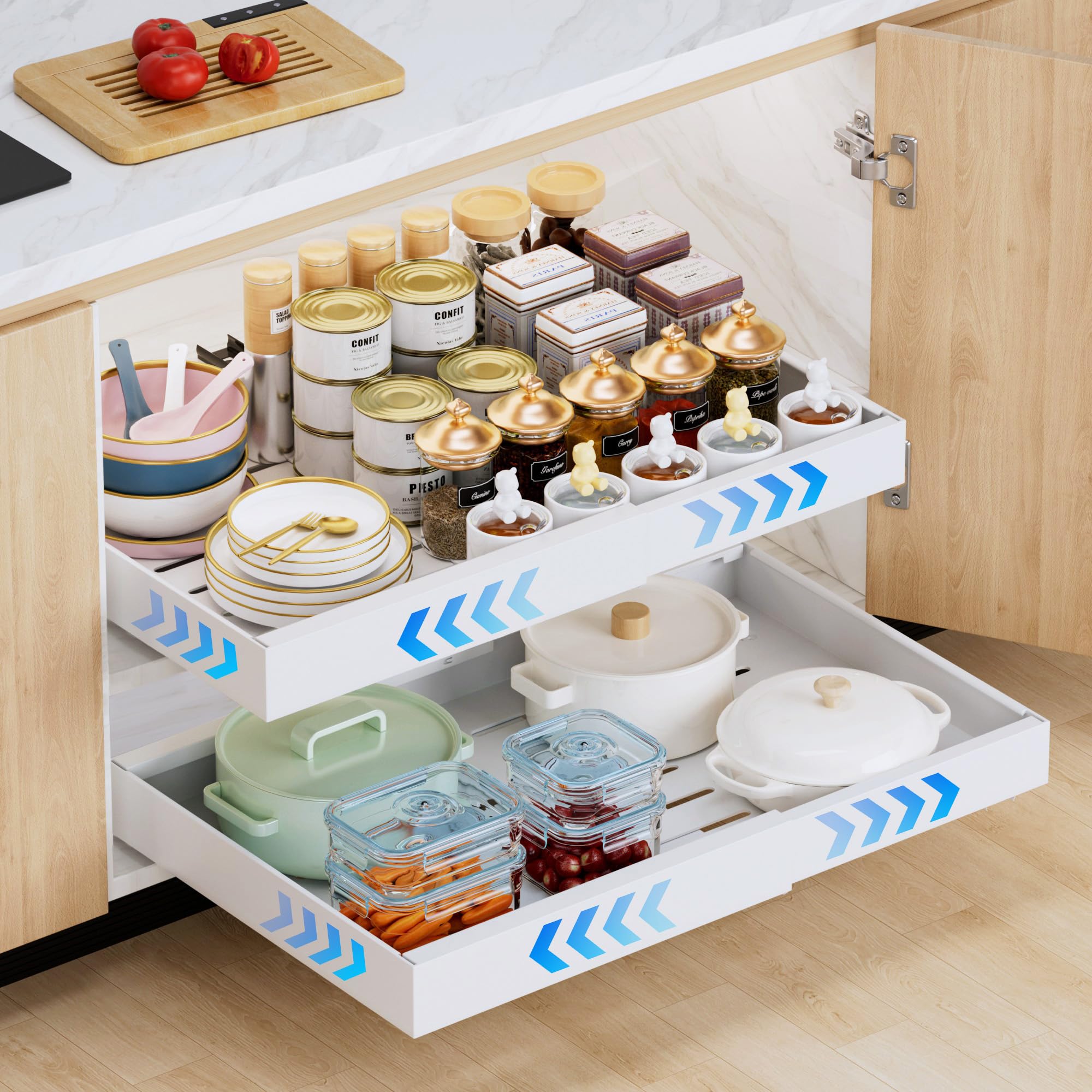 2 Pack Expandable Pull Out Cabinet Organizer Adhesive, Peel And Stick ...