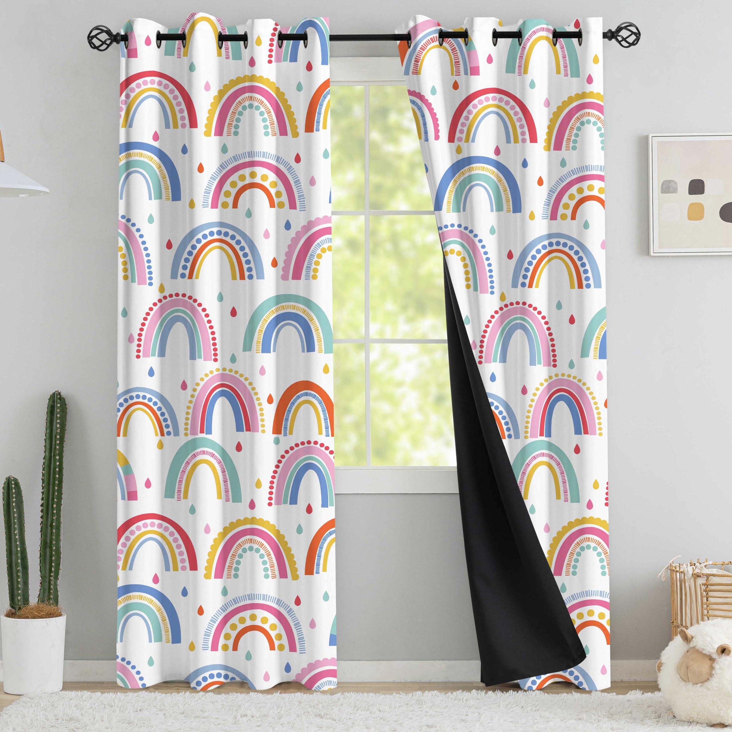 Amazon.com: chiinvent Blackout Rainbow Curtains for Kids Cute Rainbow ...