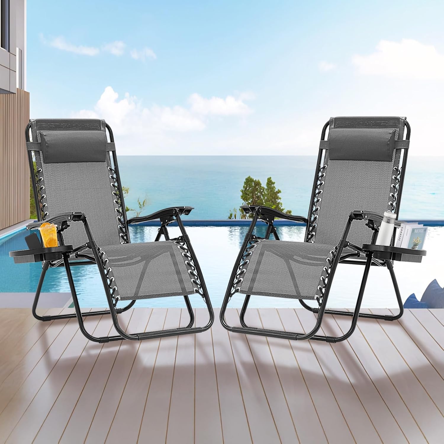 Amazon.com: Zero Gravity Chair Set of 2, Folding Reclining zero gravity ...
