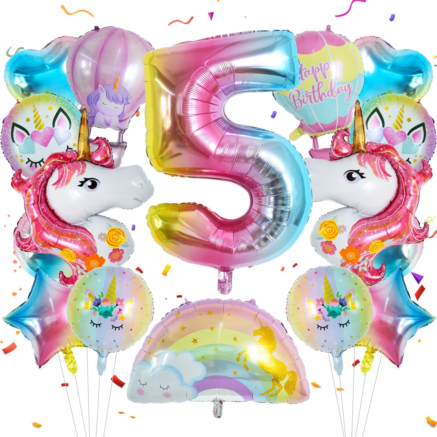 Amazon.com: TONIFUL 16 Pcs 5th Birthday Party Decorations Large Rainbow ...