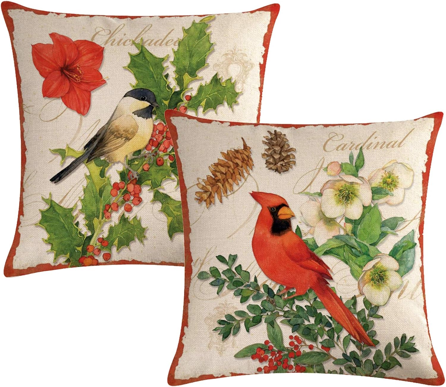 Amazon.com: 7COLORROOM Set of 2 Christmas Cardinal Throw Pillow Covers ...