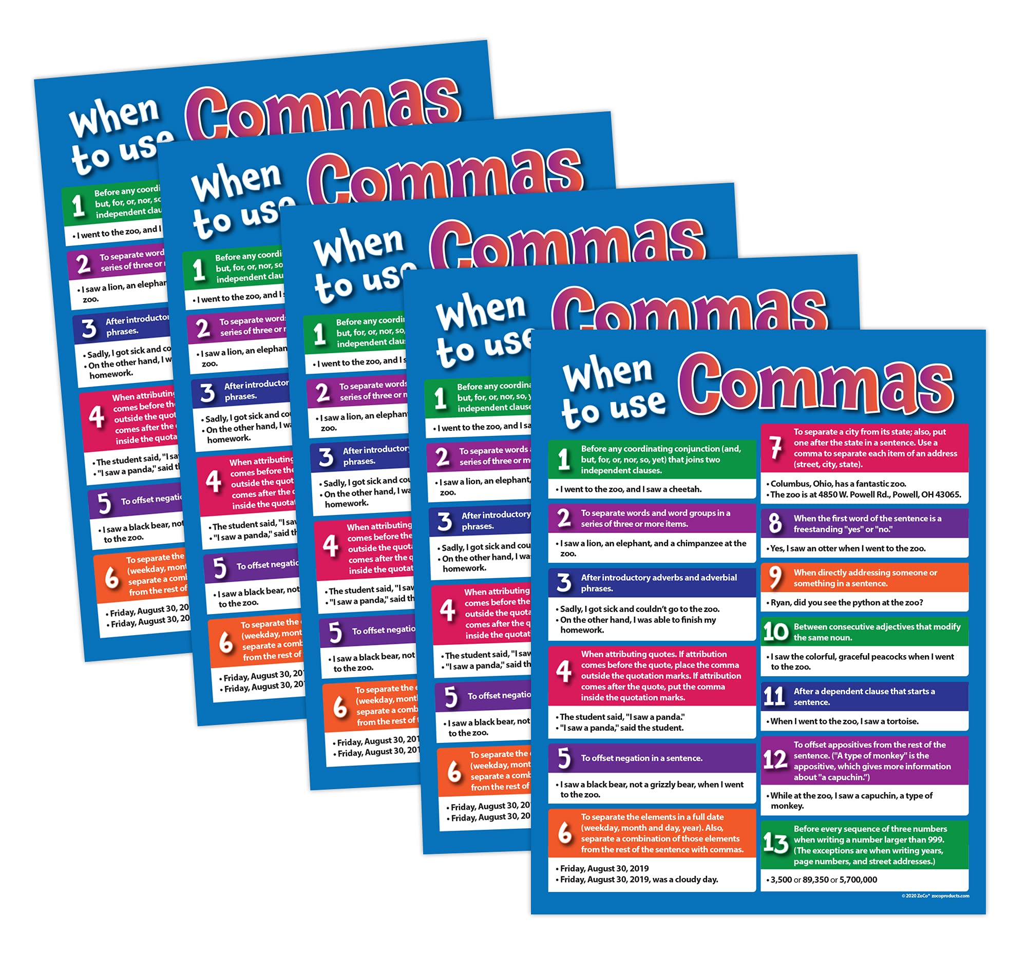 Buy When to Use Commas s (5 Pack) - Laminated, 17 x 22 inches ...