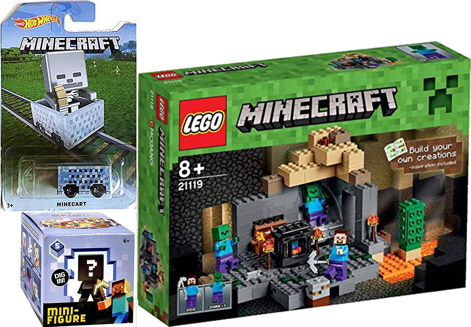 Lego Minecraft Minecart Hot Wheels With Minecraft Collectible Figure ...
