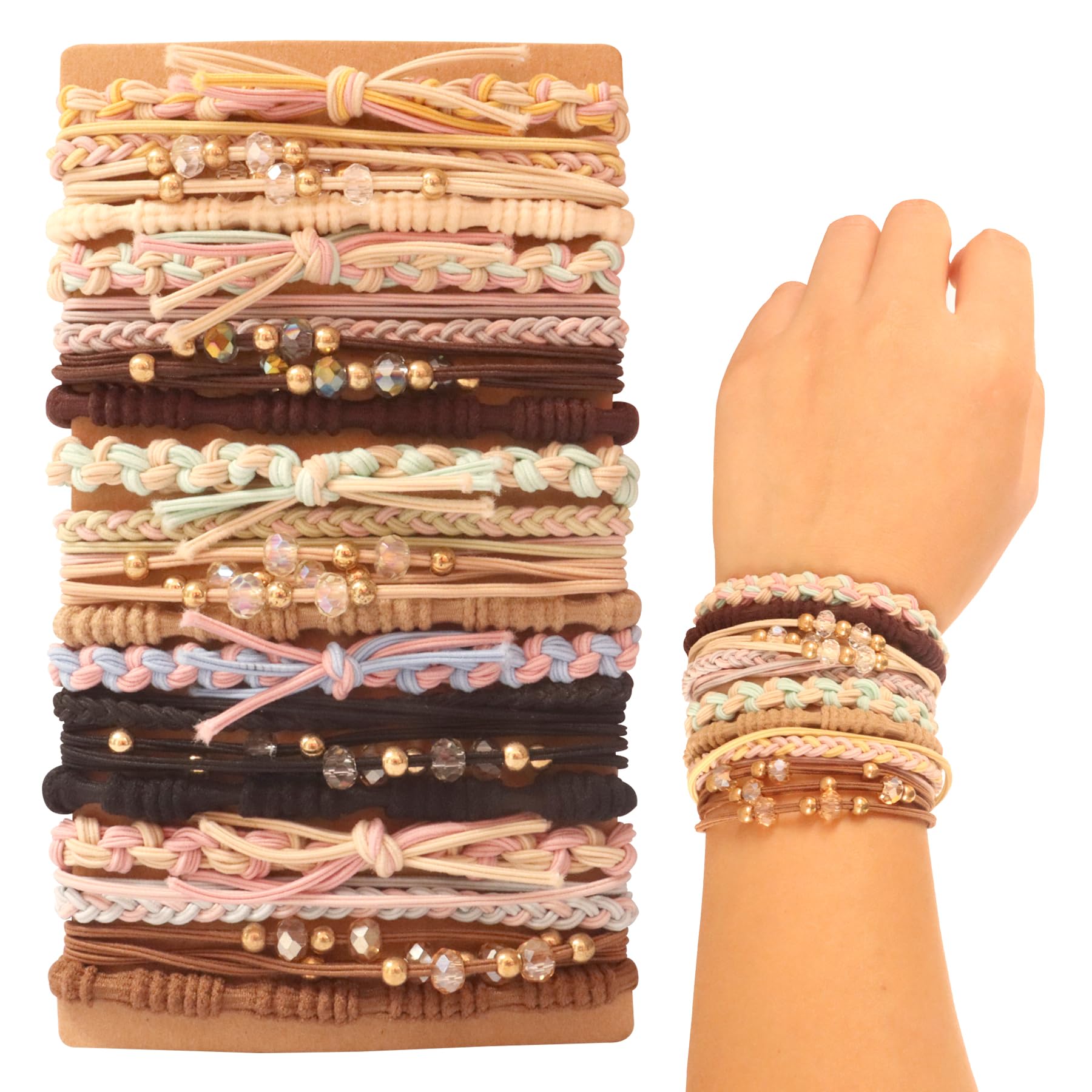 Amazon.com : Hair Ties for Women, Multicolor Neutral Boho Bracelets ...