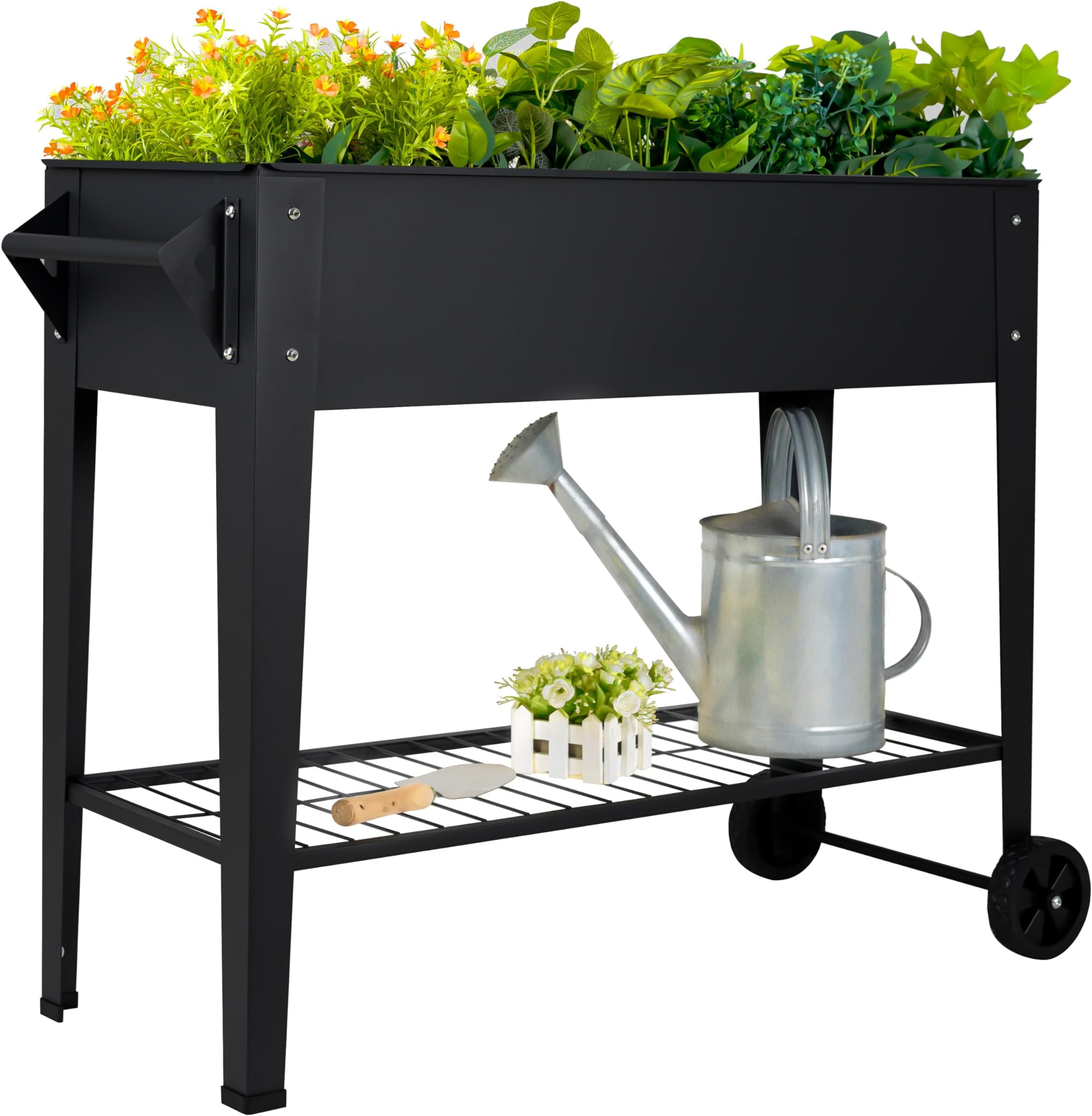 Amazon.com: Gardener's Supply Company Metal Elevated Planter Cart with ...
