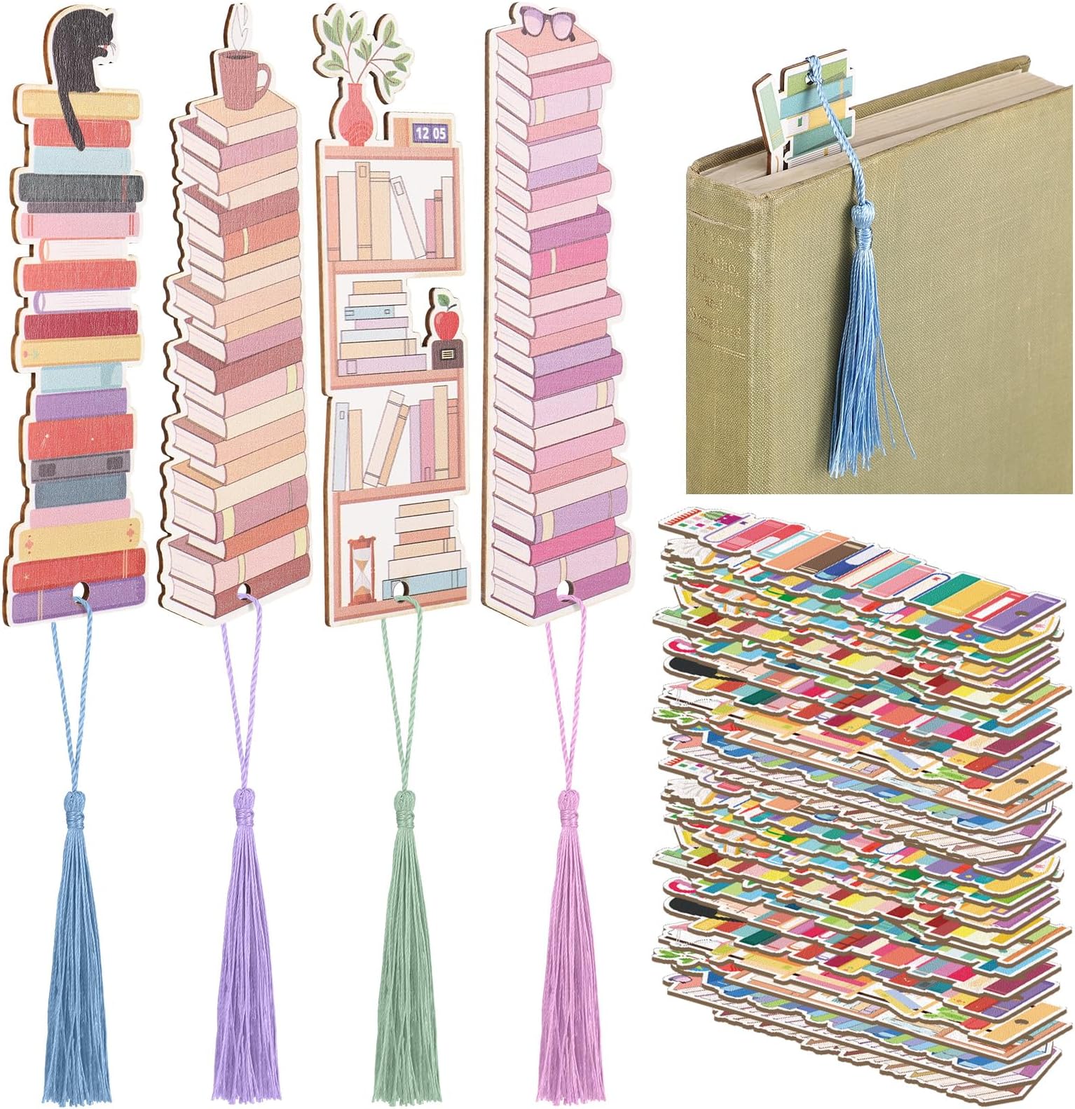 Amazon.com: Kolldenn 60 Pcs Wooden Bookmarks for Book Lovers - 15 ...