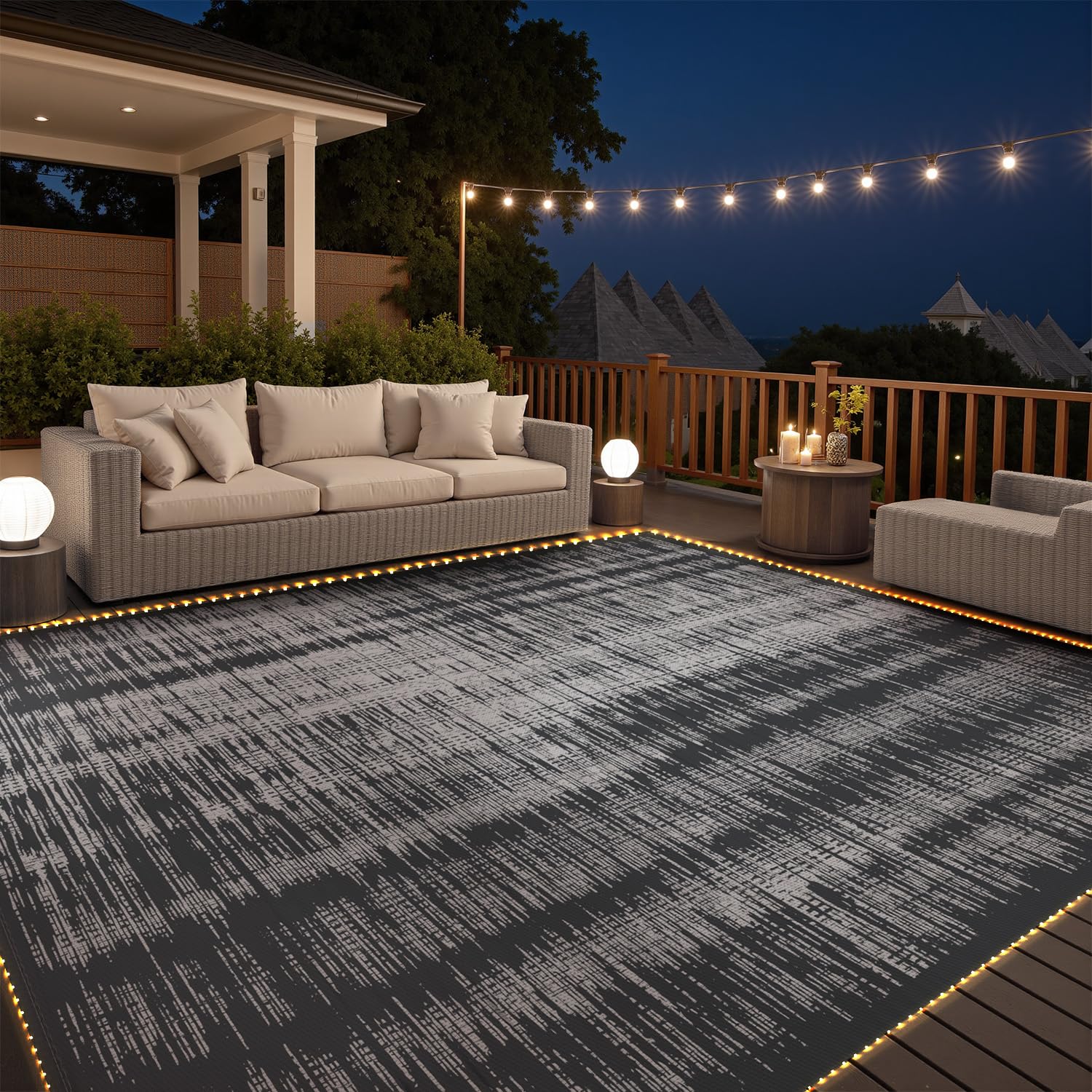 Amazon.com: MontVoo Outdoor Rug Waterproof 9x12 ft with Strip Lights ...