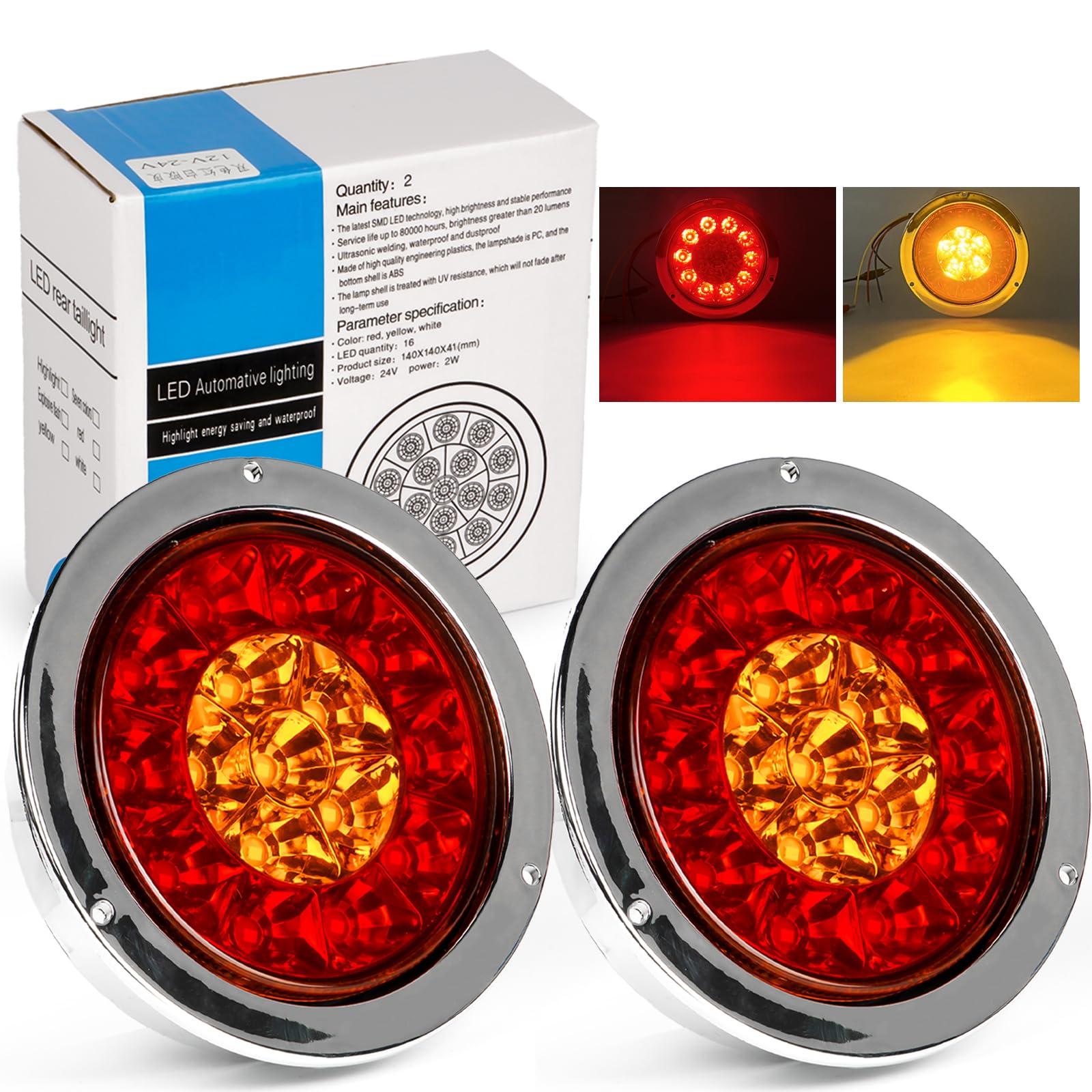 Snapklik.com : 2PCS 4 Inch Red Amber Round LED Trailer Tail Lights Turn ...