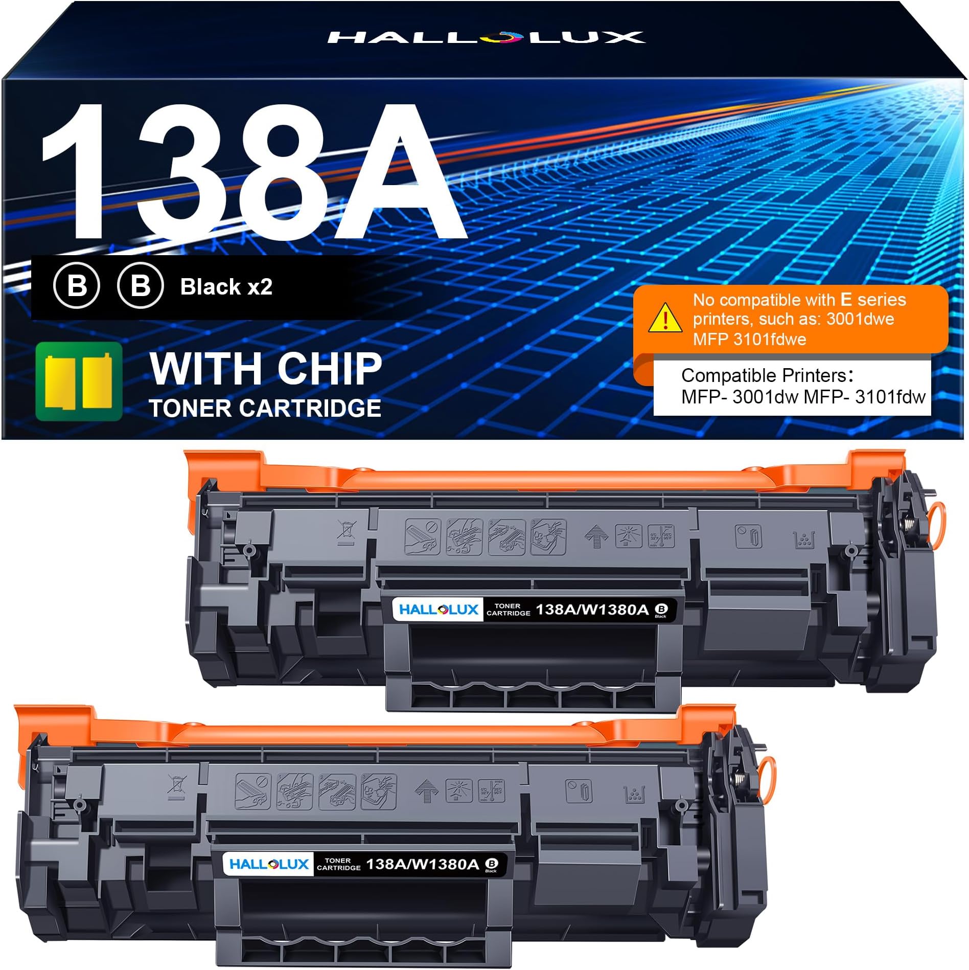 Amazon.com: 138A Black Laserjet Toner Cartridge (with Chip) 2-Pack 138X ...