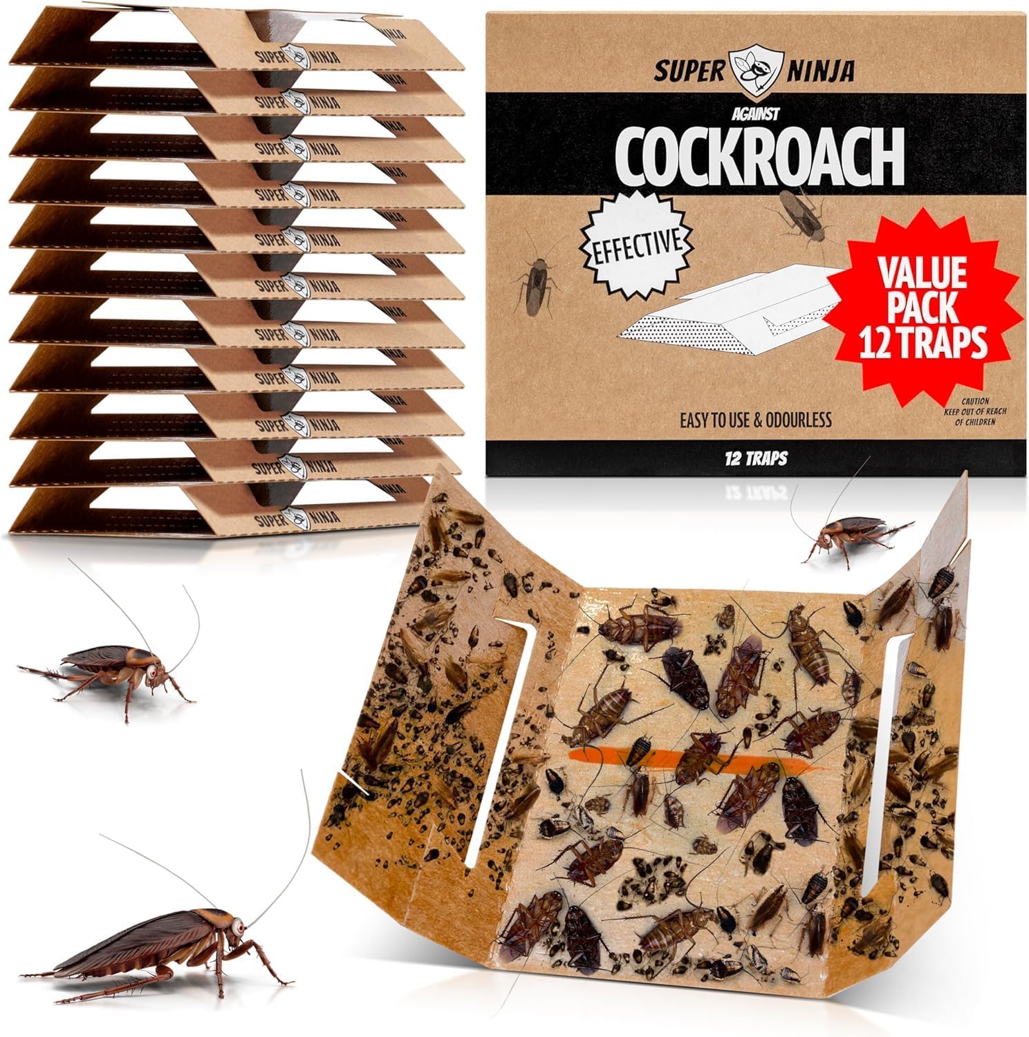 Super Ninja Cockroach Traps for Indoors – 12 Pack, Cockroach Control ...