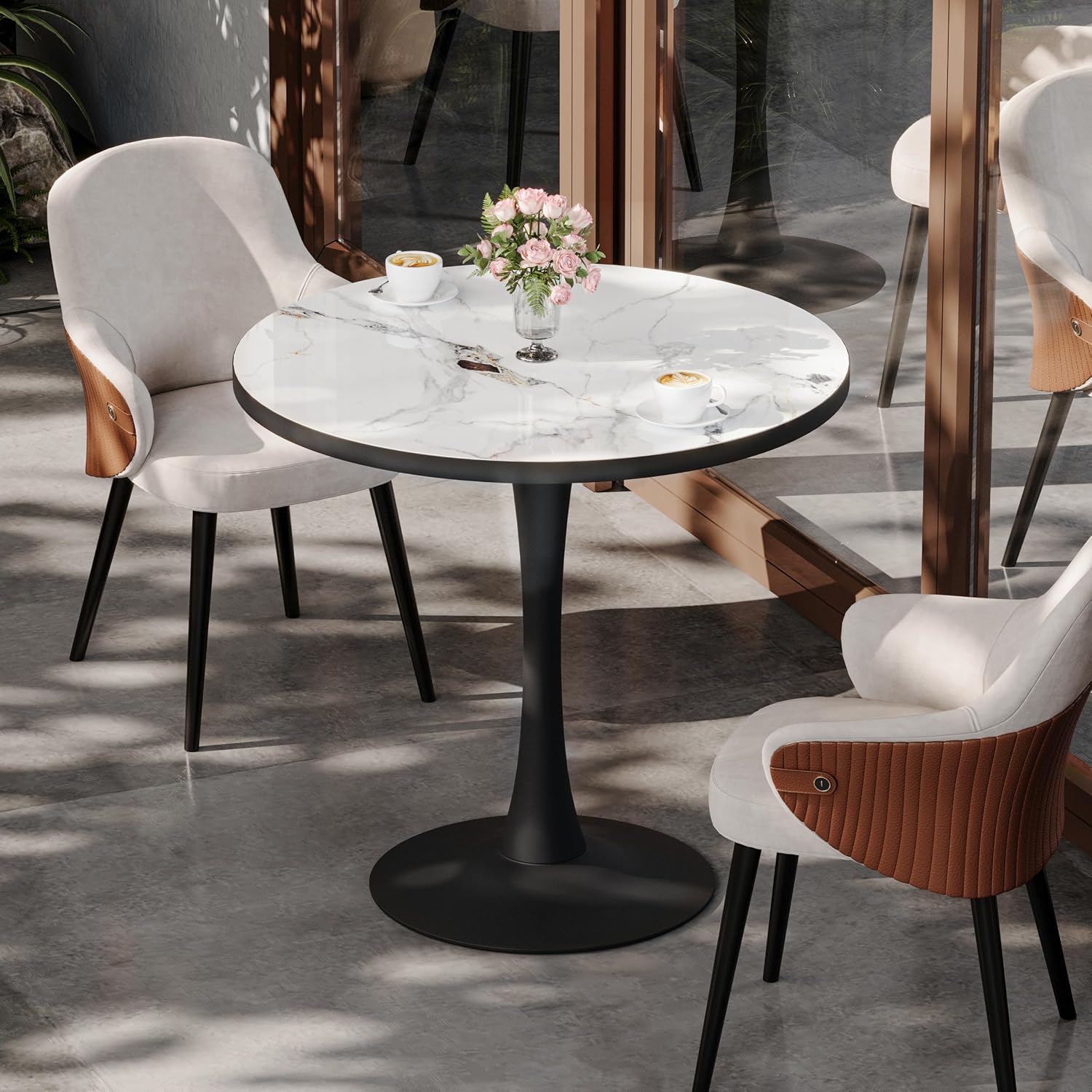 Kitchen Dining Table Marble Tabletop: Round 76cm Modern Ice - textured ...