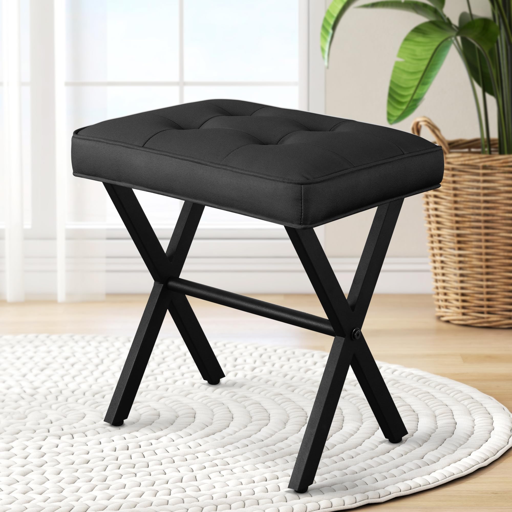 Amazon.com: LUE BONA Vanity Stool, Square Faux Leather Makeup Stool ...