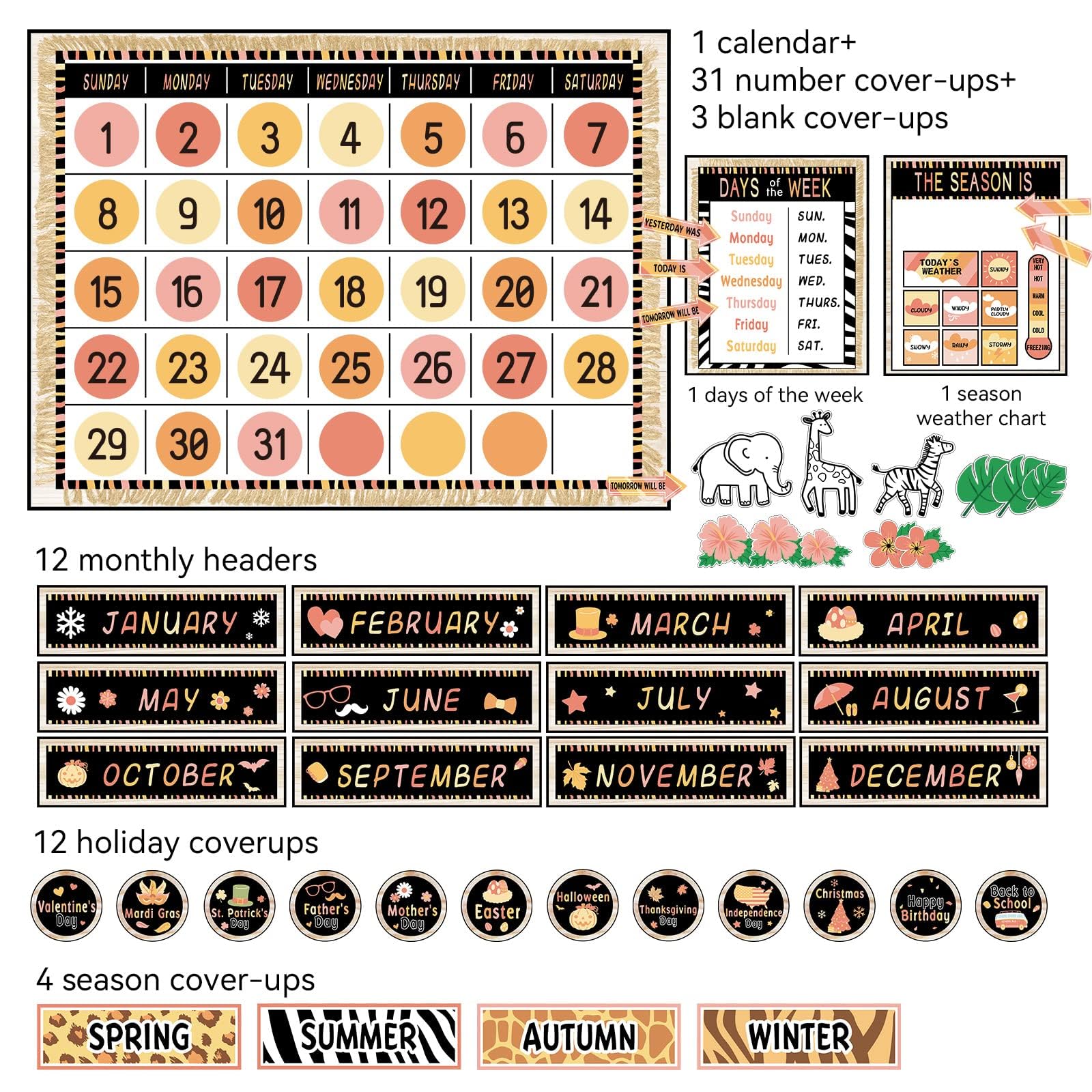 Snapklik.com : Safari Jungle Animal Calendar Bulletin Board Set Simply ...