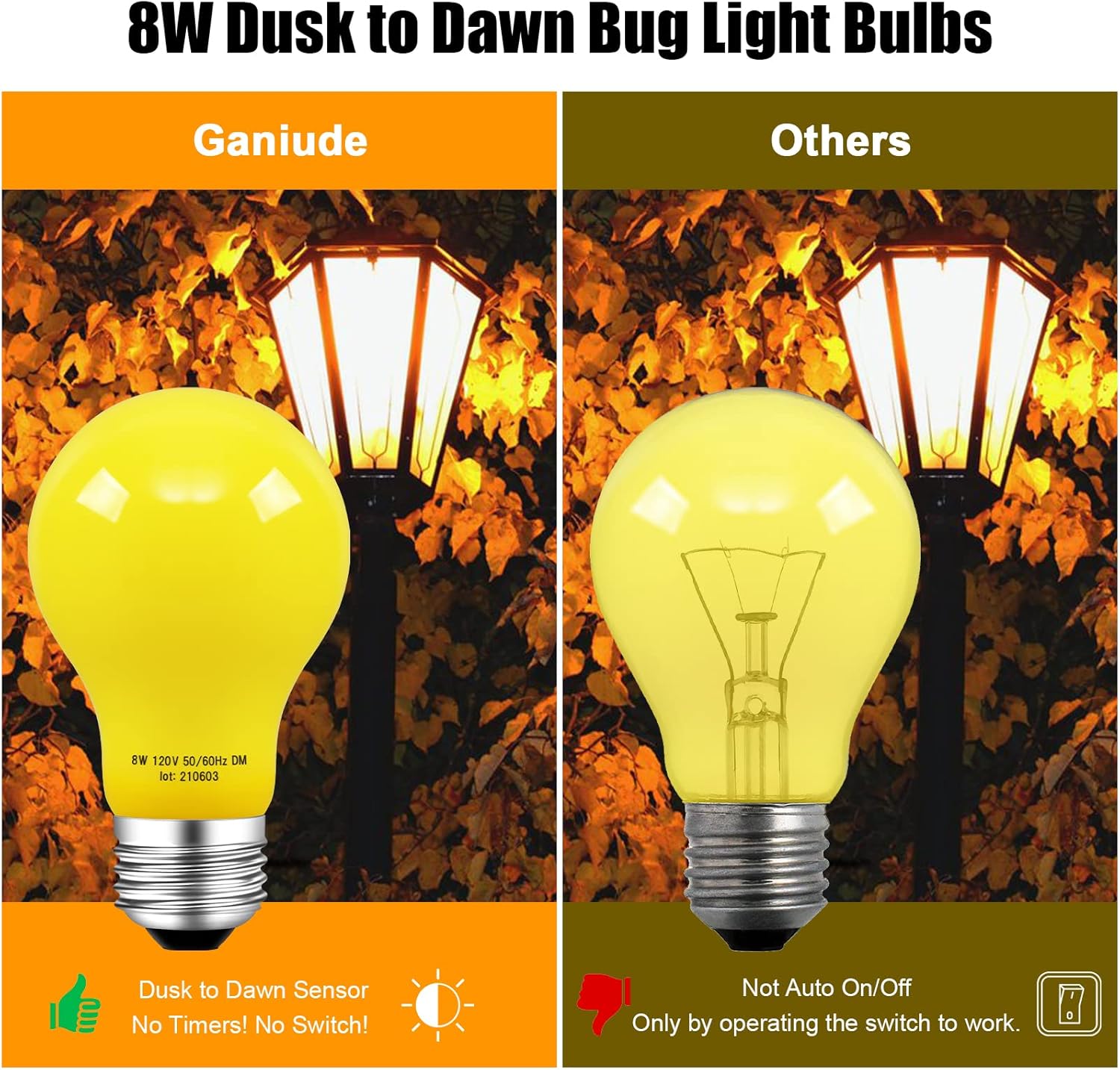 Ganiude Bombillas de insectos para exteriores, bombilla amarilla de ...