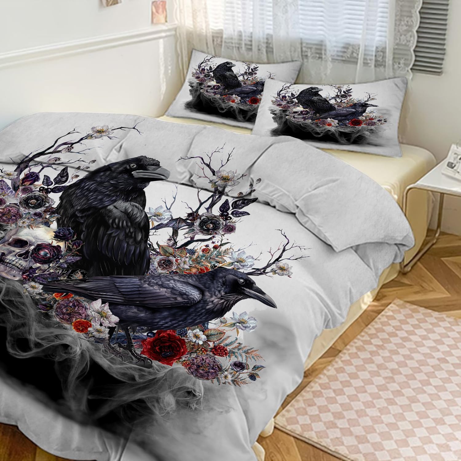 Amazon.com: MSSHUKYTT Minimalist Vintage Gothic Raven Twin Size Duvet ...