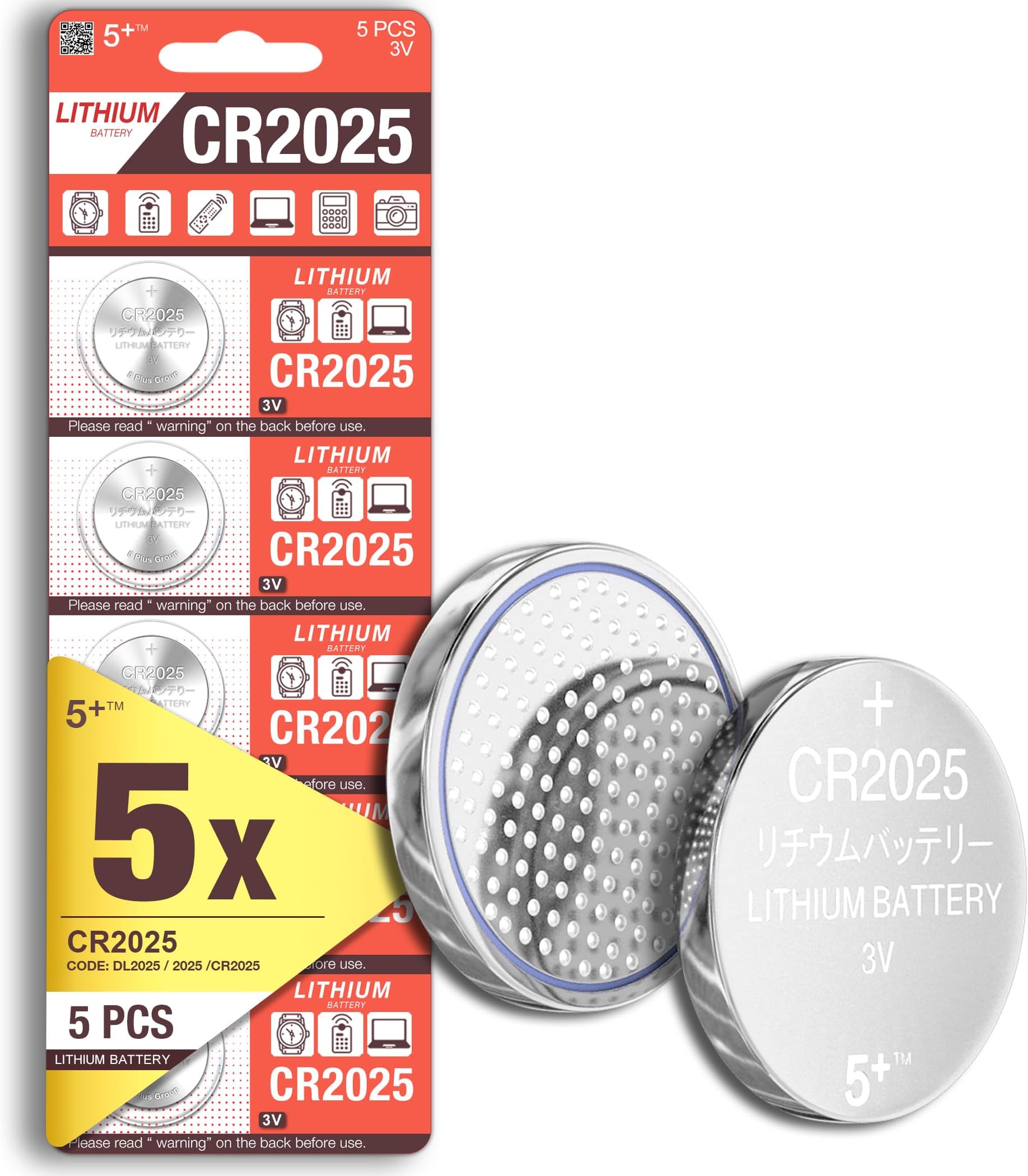 5Plus 5 Pcs CR2025 DL2025 3V Lithium Battery CR 2025 Coin Cell Button ...