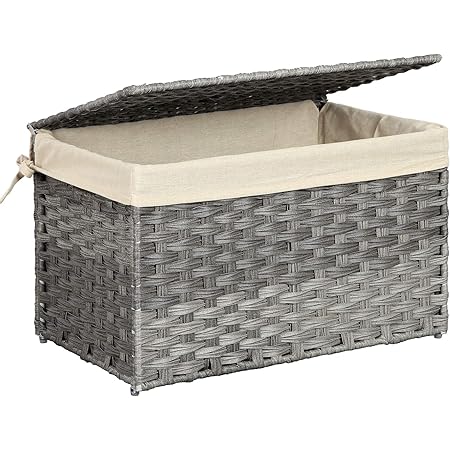 Amazon.com: SONGMICS Storage Basket with Lid, Rattan-Style Storage ...