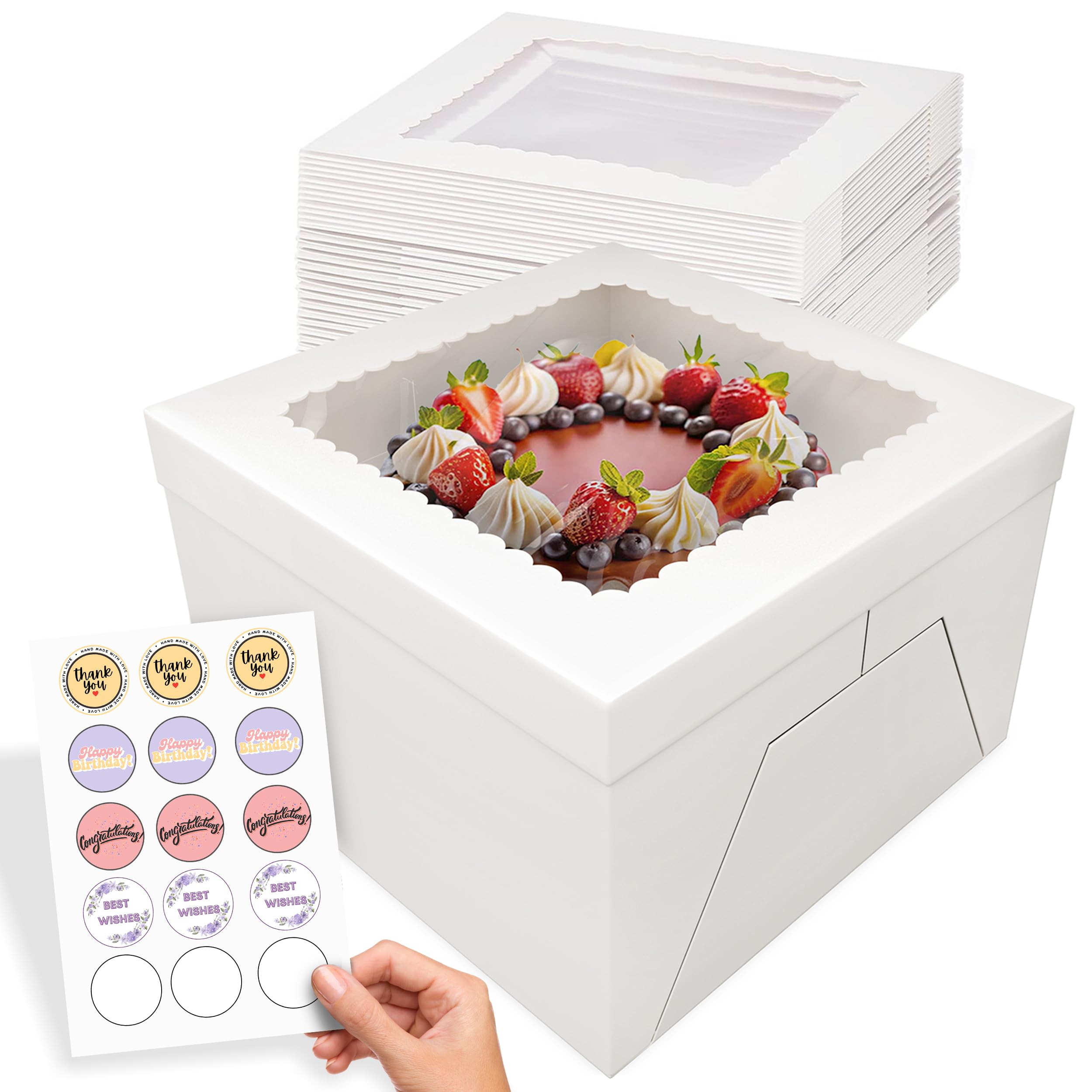 Amazon.com: RICCLE 15pcs Cake Boxes, 10x10x8 Inches Tall Cake Box with ...