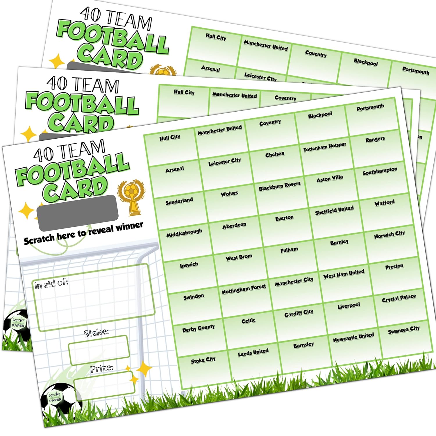 Football Fundraising Scratch Cards 40 Team Pack of 3, Charity scratch ...