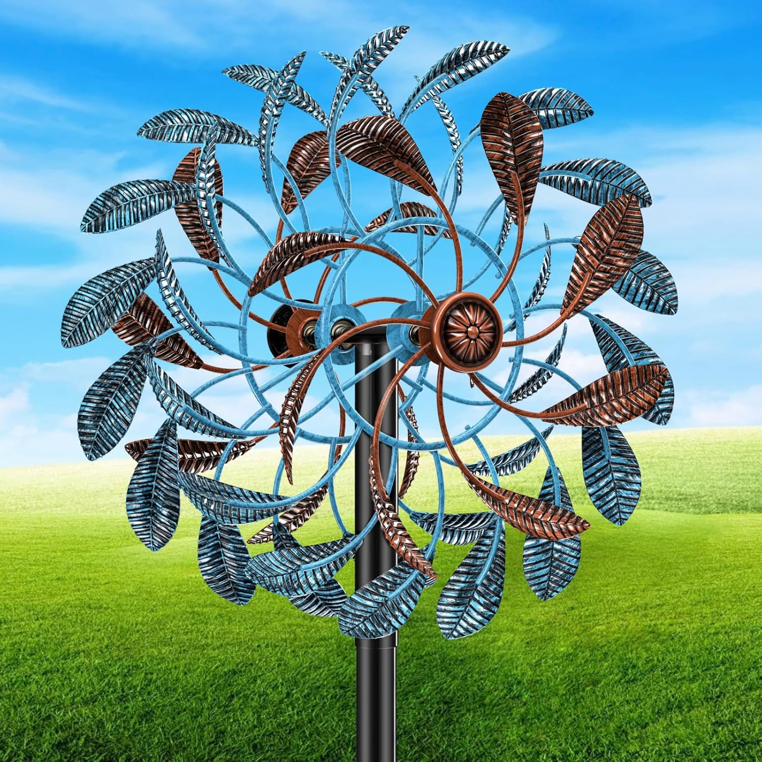 360° Wind Spinners Outdoor, Wind Sculptures Windmill with Metal Stake ...
