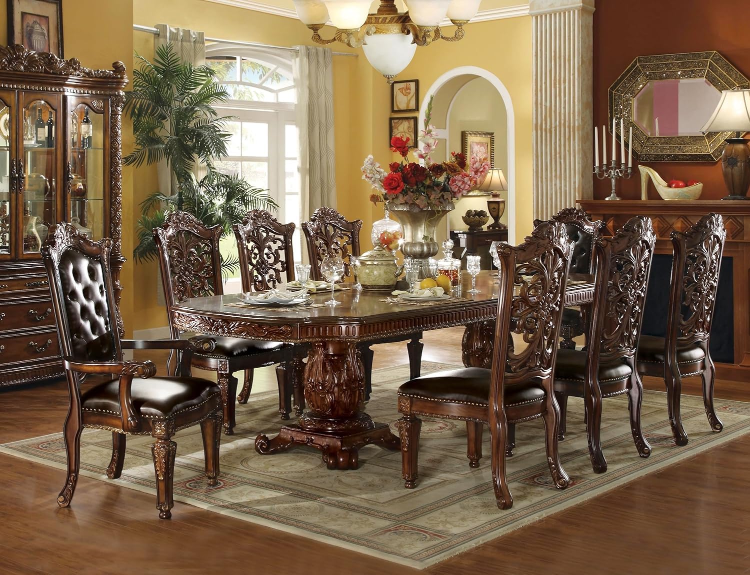 Amazon.com - CROWN MARK NEO RENAISSANCE DINING ROOM SET 2 ARM CHAIRS ...